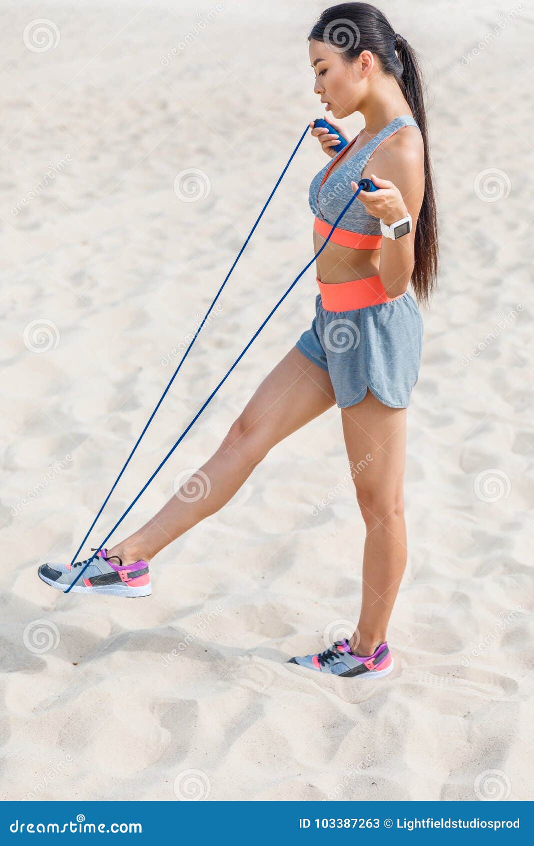 Sportswoman with jump rope stock image. Image of athlete - 103387263