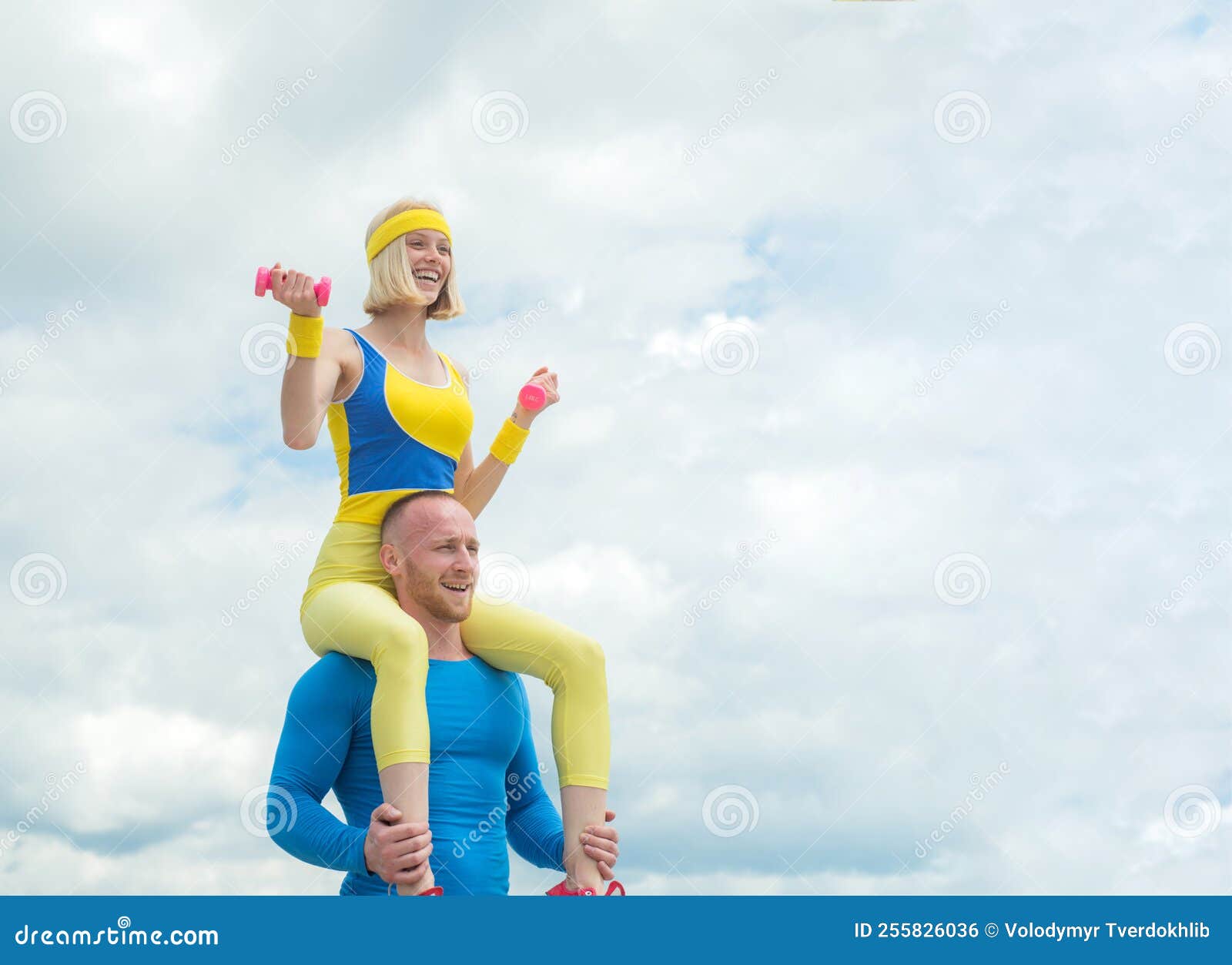 Sporty Couple Workout With Dumbbells Muscular Man And Woman Training