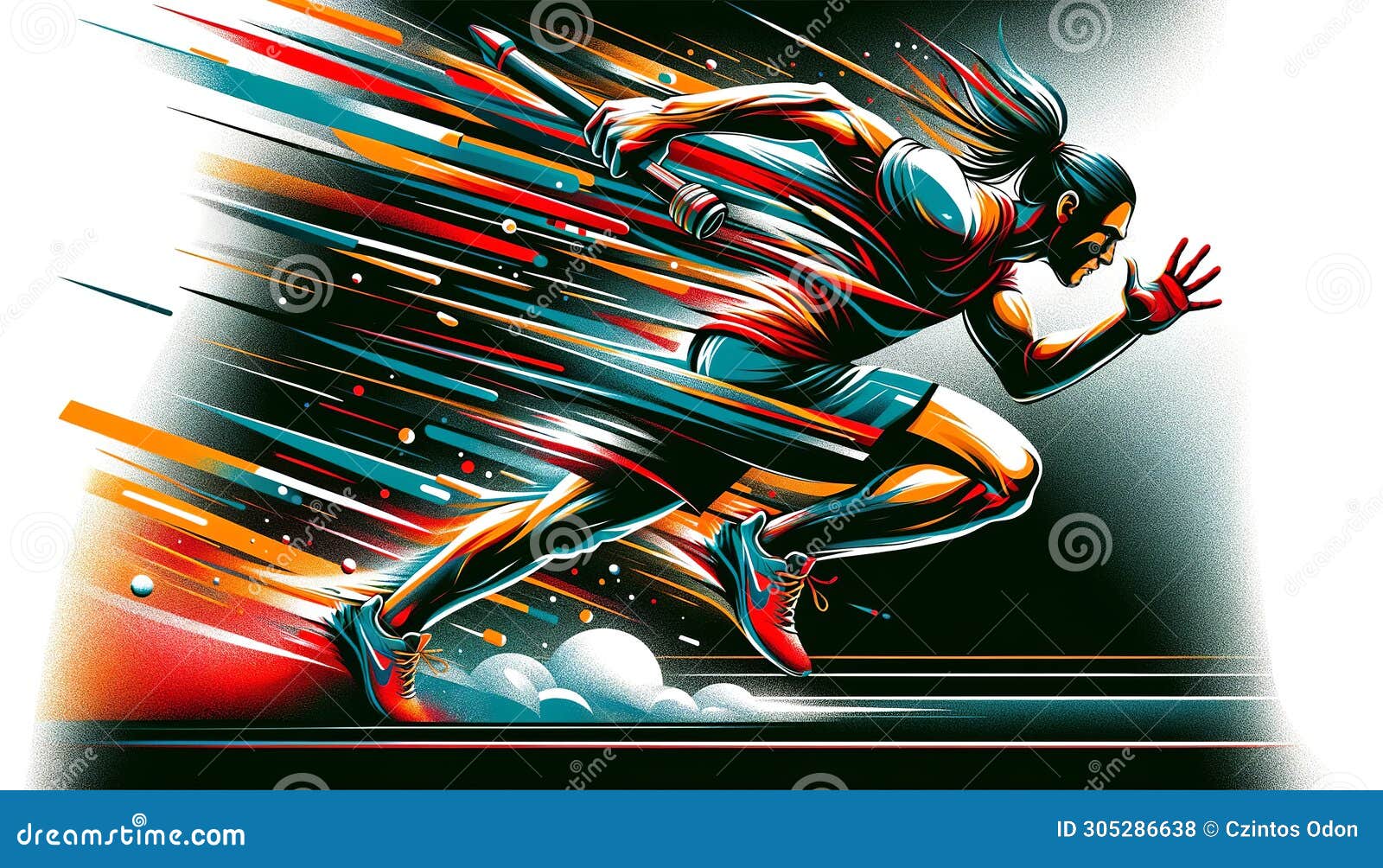 A Sporty Dynamic Illustration of a Sprinter in a Relay Race with Speed ...