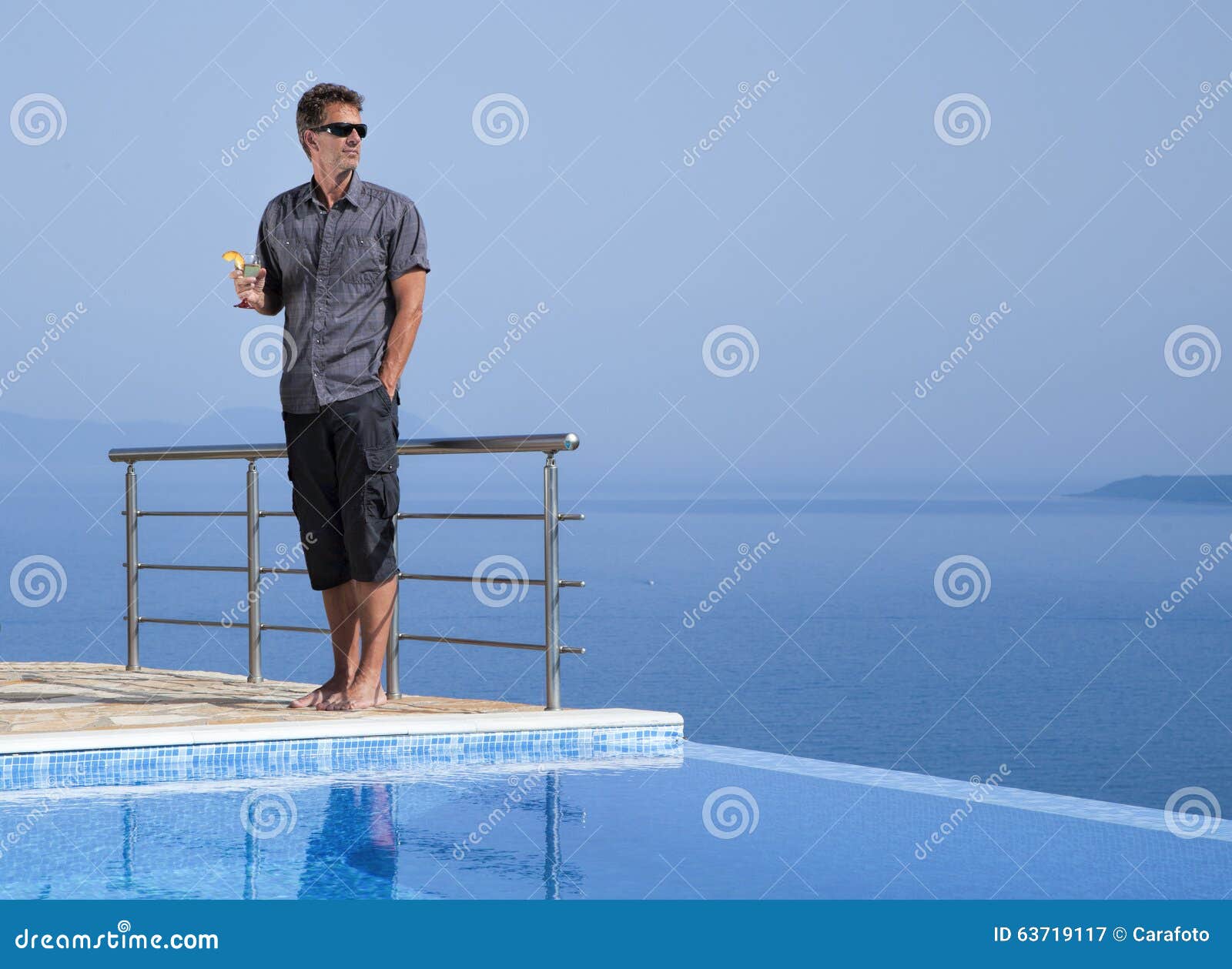 Sporty Man in the Infinity Pool with Drink Stock Image - Image of ...
