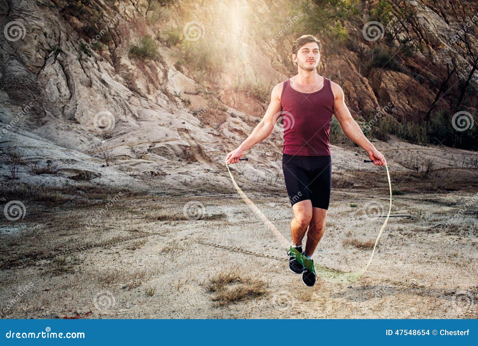 Sporty Man Jumping Rope Outdoors Stock Photo - Image of exercise ...