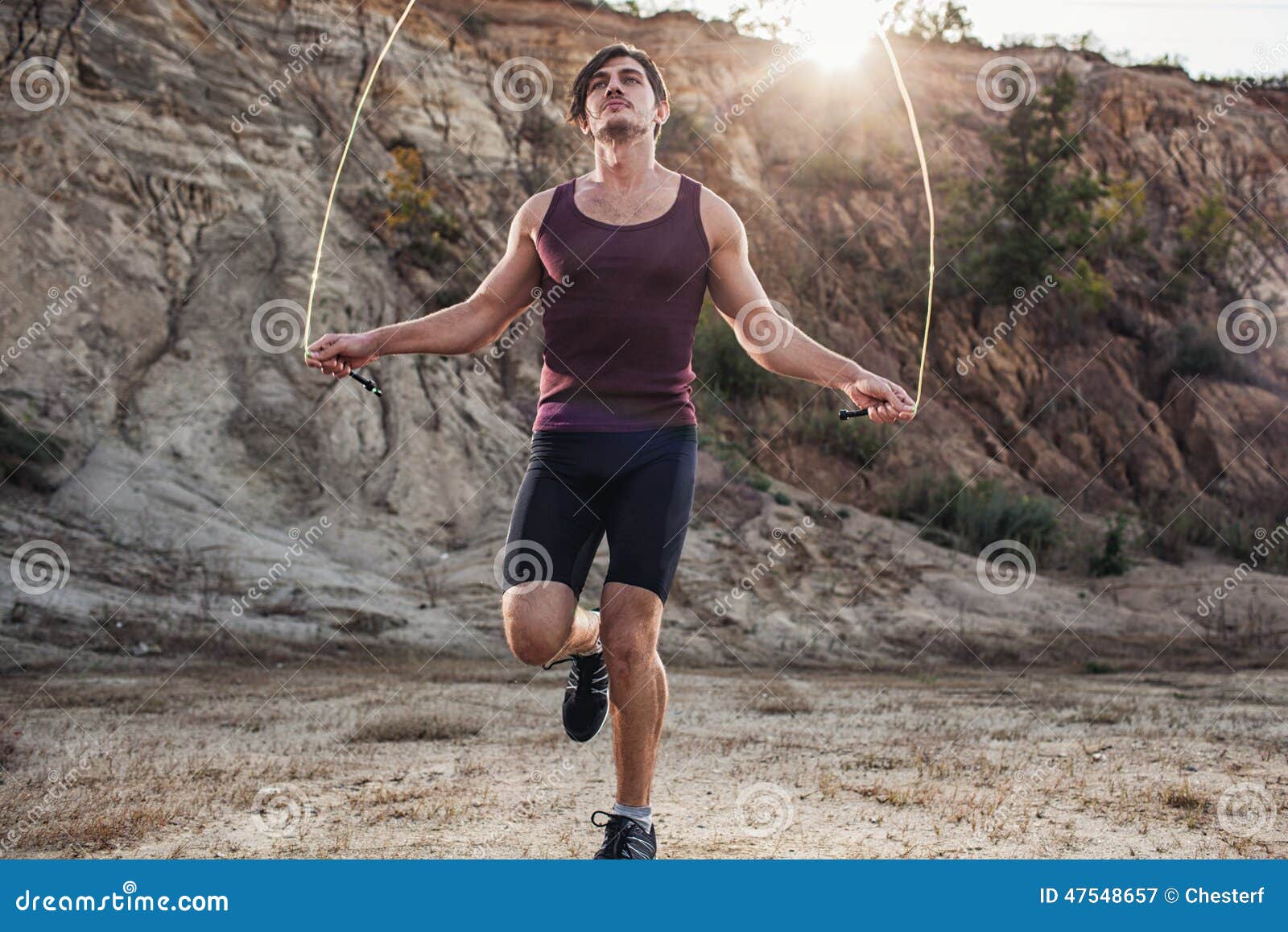 Sporty Man Jumping Rope Outdoors Stock Image - Image of shore, fitness ...