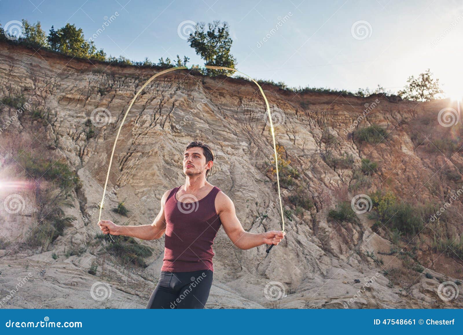 Sporty Man Jumping Rope Outdoors Stock Image - Image of jumping ...
