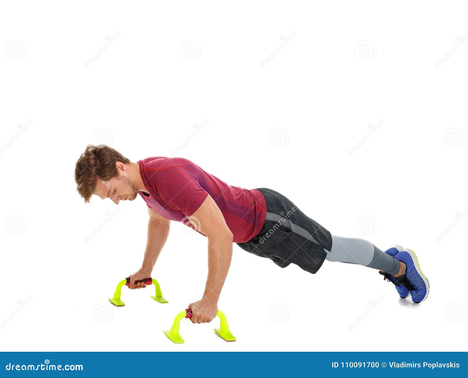 Sporty man pushing down. stock photo. Image of determination - 110091700