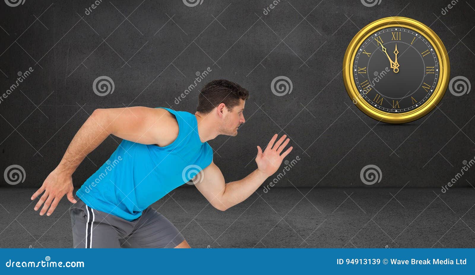 Sporty Man Running while Looking at Clock on Wall Stock Image - Image ...
