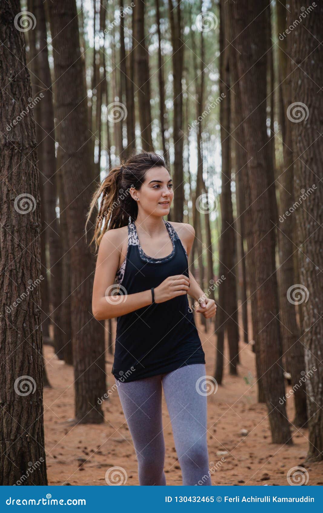 Sporty Woman Ran in the Forest Stock Image - Image of healthy, outdoor ...