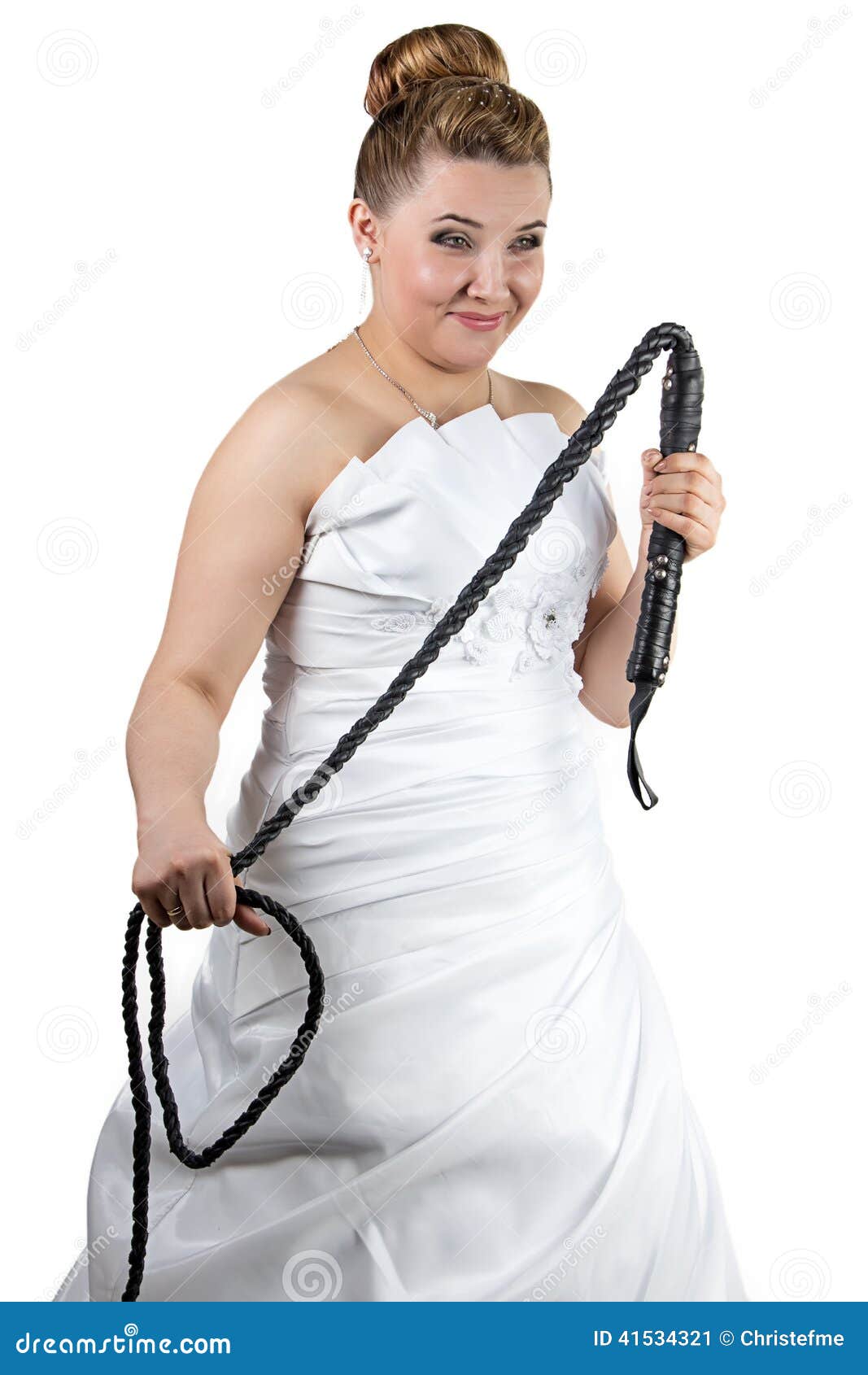 Sposa Con La Frusta in Vestito Bianco Immagine Stock - Immagine di ...