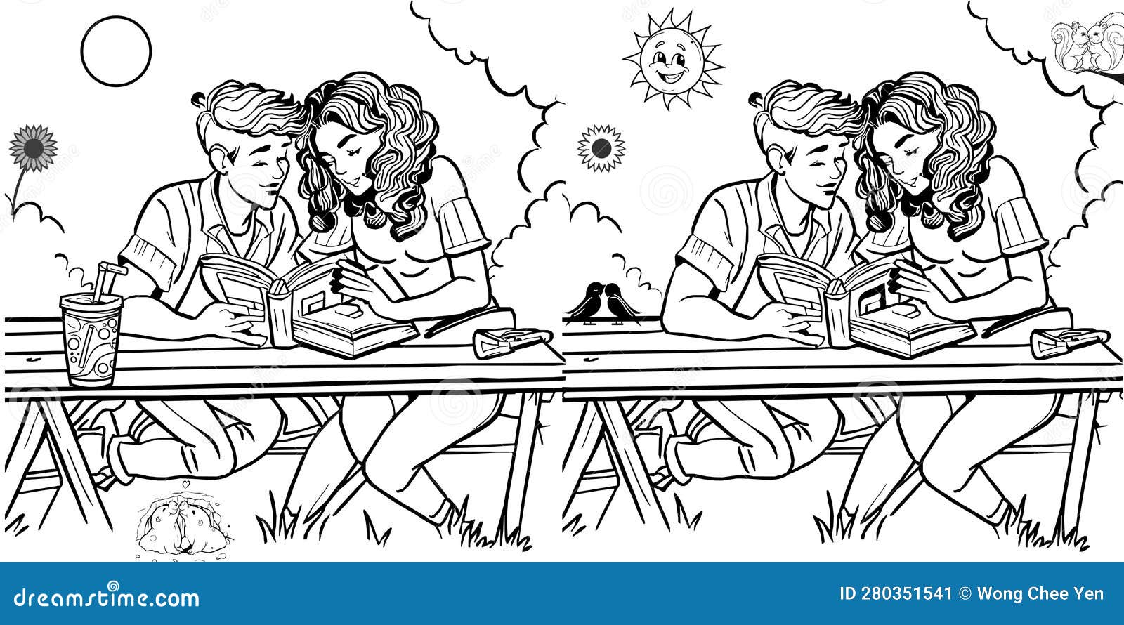 Spot the Difference Affectionate Reading Student Couple Artistic ...