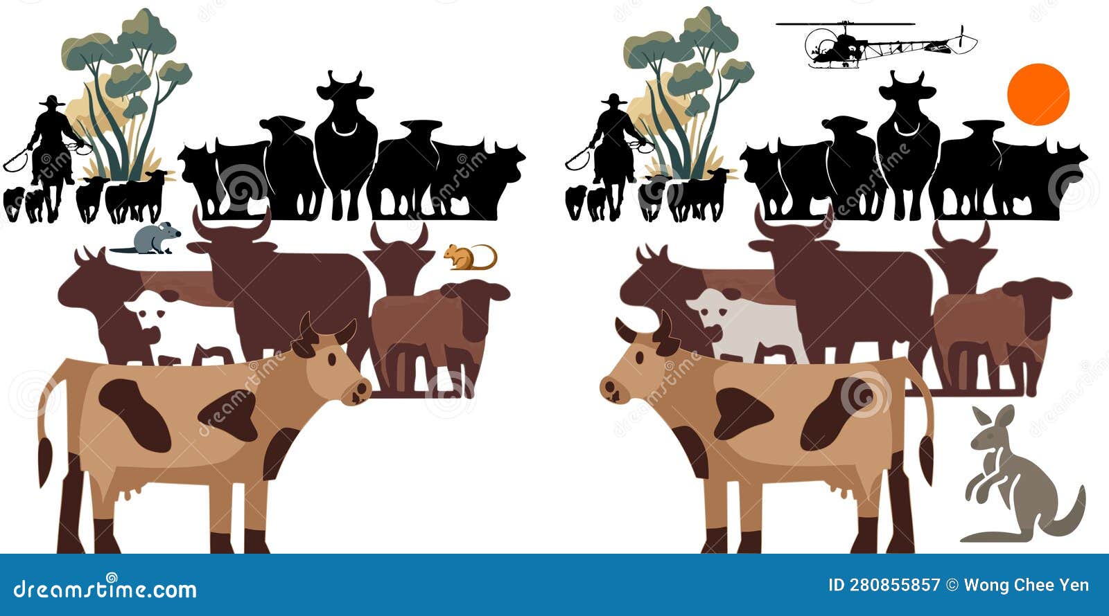 Spot the Difference Australian Cattle Herding Scene Vector Graphics ...