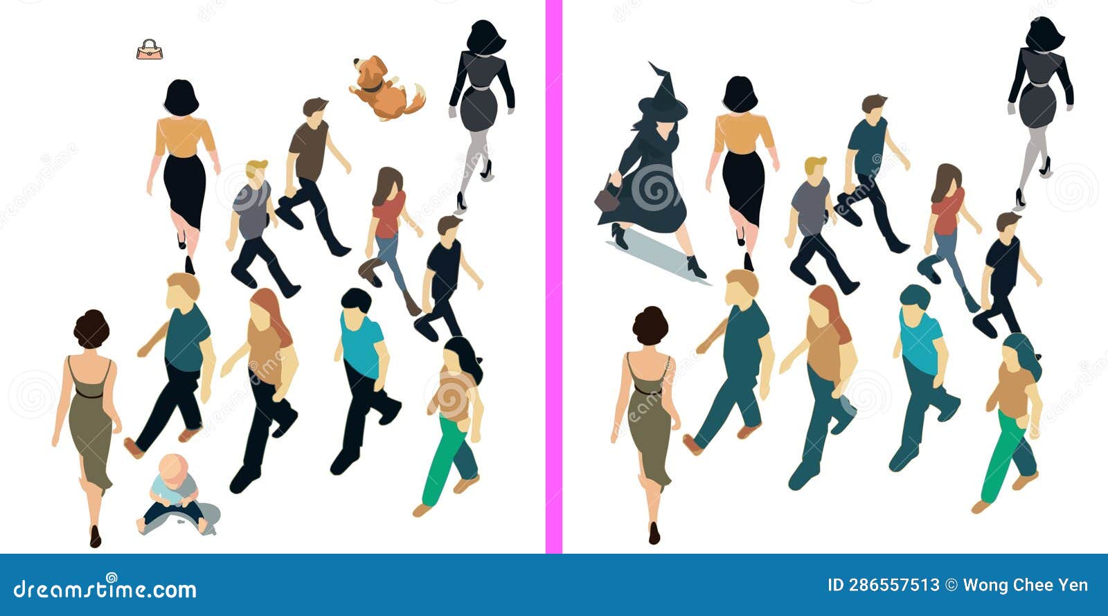 Spot the Difference Bird Eye View People Walking Vector Graphics ...