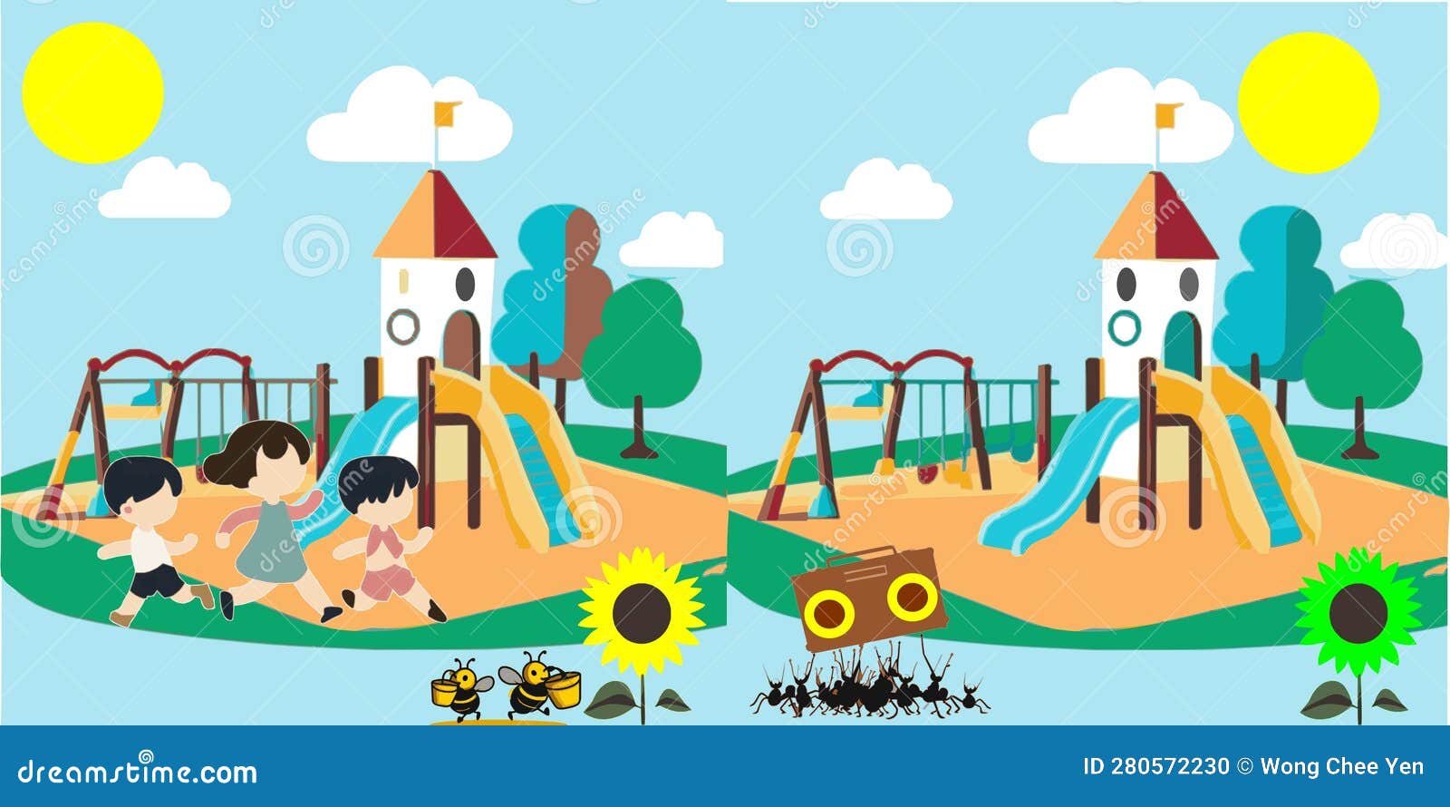 Spot the Difference Children Playground Vector Graphics Stock Illustration - Illustration of ...