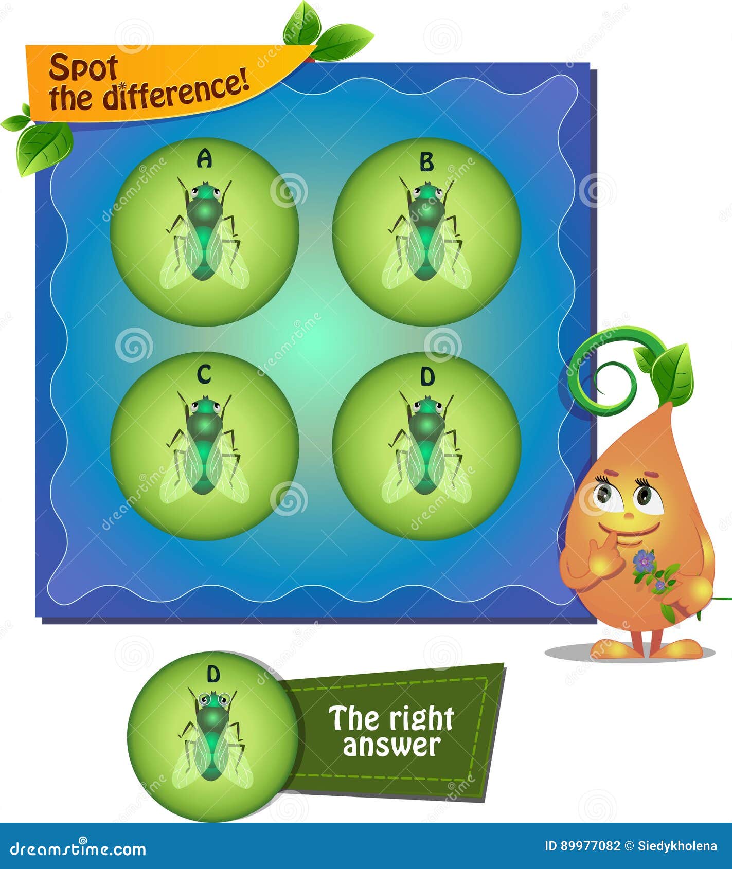 Spot the difference fly stock illustration. Illustration of riddle ...