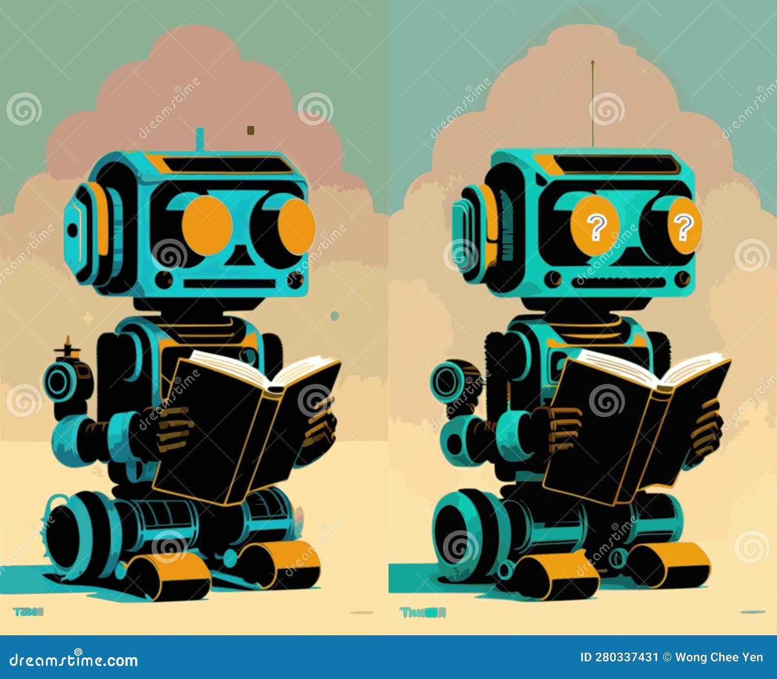 Spot the Difference Robot Reading Vector Illustration Stock ...
