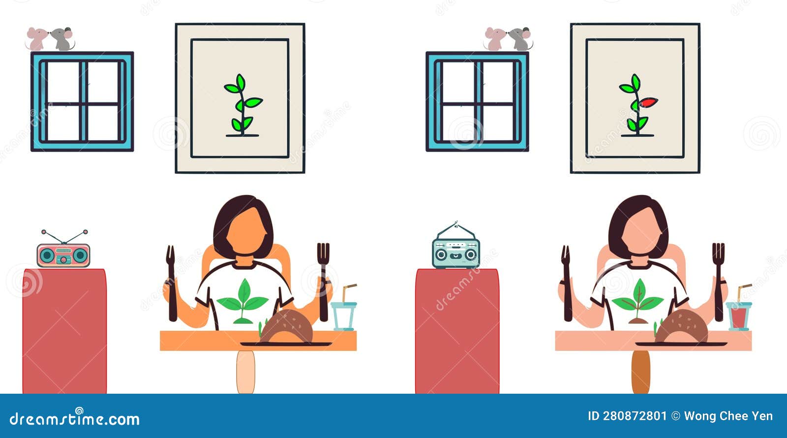 Spot the Difference Vegan Eating Meat Dinner Vector Graphics Stock ...