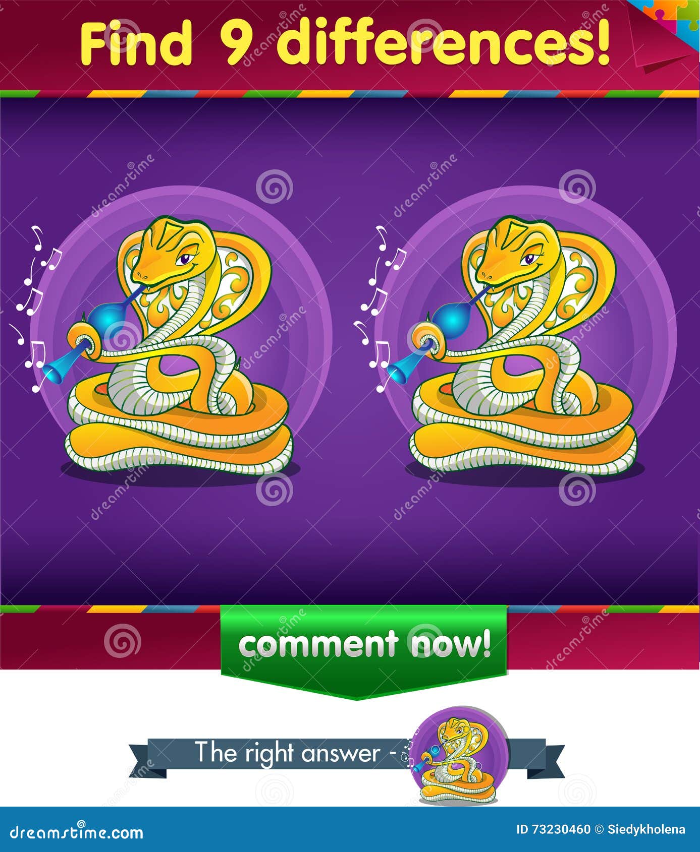 Spot 9 differences snake stock illustration. Illustration of back ...