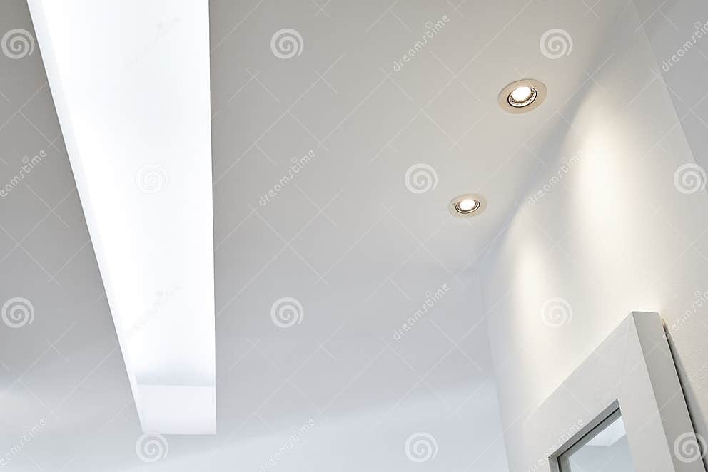 Spot Light Illuminated on White Ceiling Stock Photo - Image of mirror ...