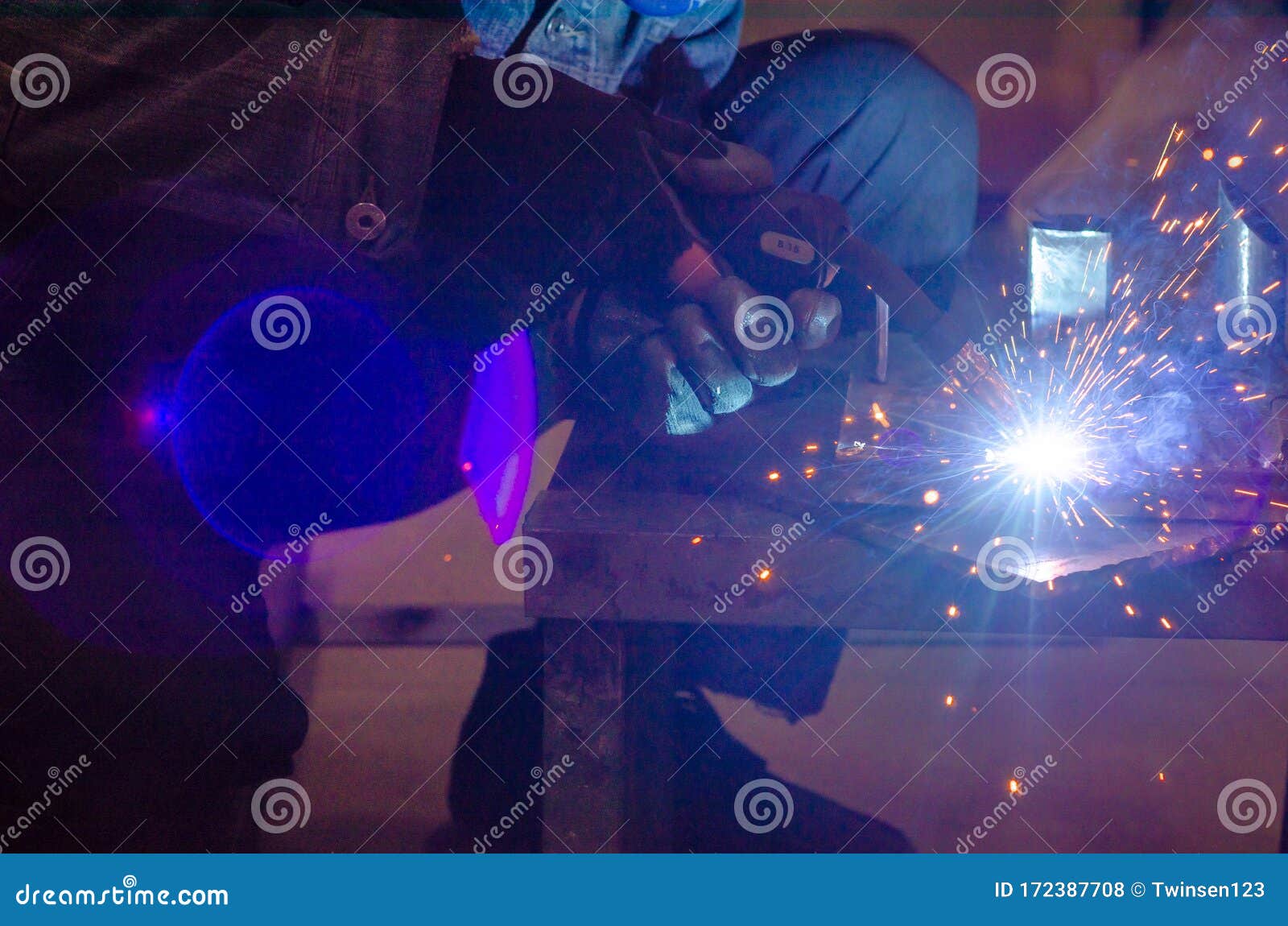 Spot Welding of a Metal Product in Locksmith Workshop Stock Photo ...
