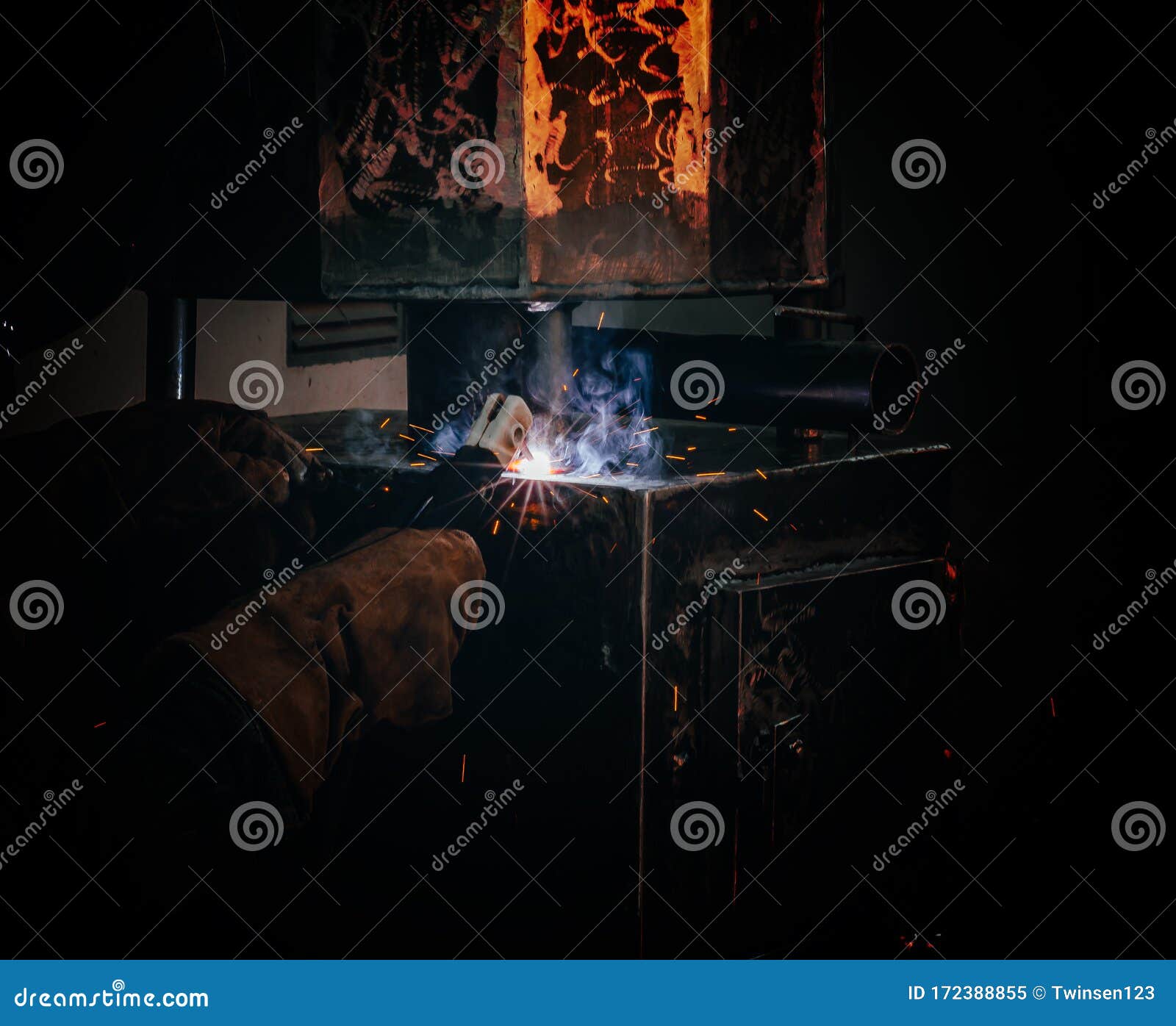 Spot Welding of a Metal Product in Locksmith Workshop Stock Image ...
