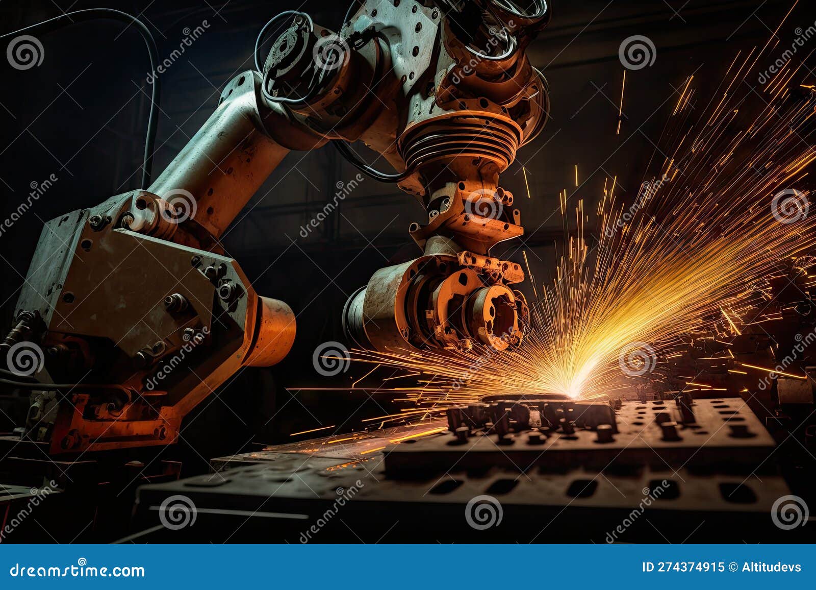 Spot Welding Robot, with Its Arm in Motion, Performing Precise Welds on ... Spot Welding Robot, with Its Arm in Motion, Performing Precise Welds on ...
