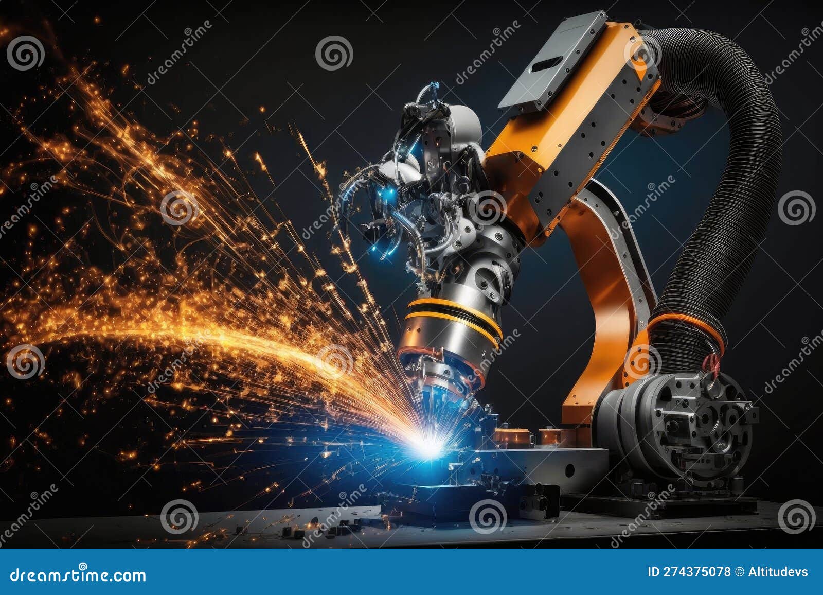 Spot Welding Robot, with Welding Torch in Motion, Creating Seamless and ...