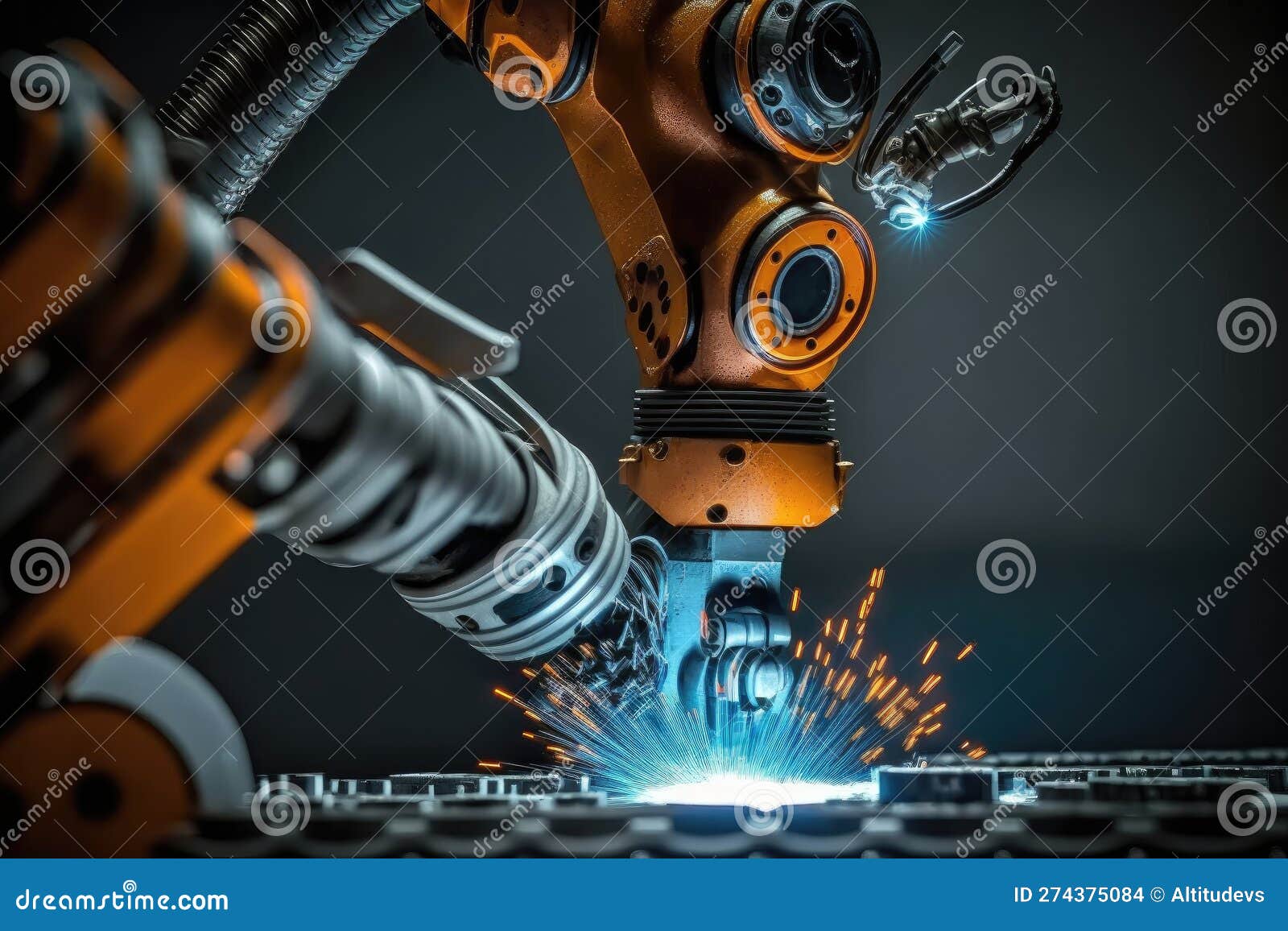 Spot Welding Robot, with Welding Torch in Motion, Creating Seamless and ...