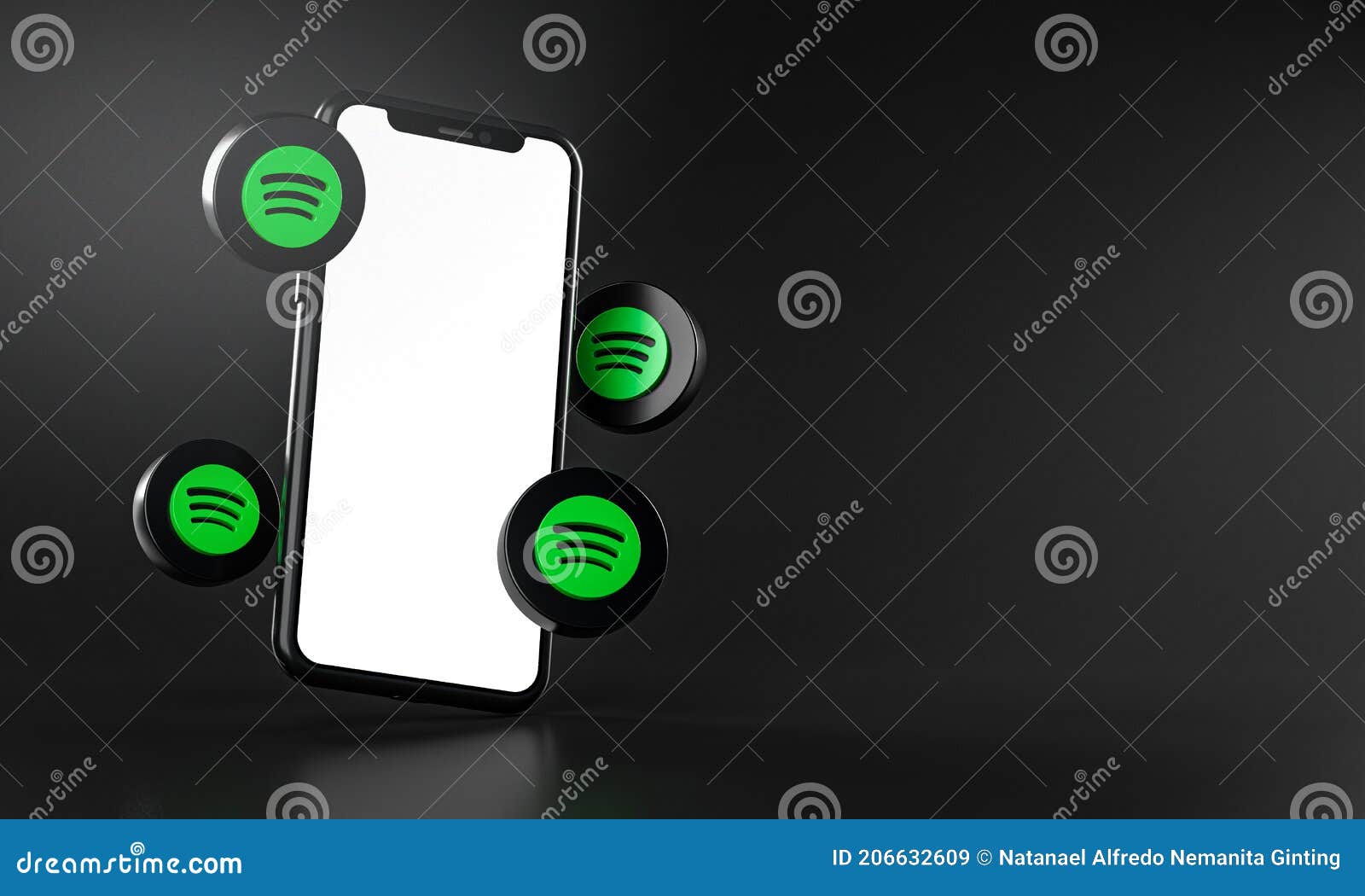 Spotify Icons Around Smartphone App Mockup 3D Editorial Stock Image ...
