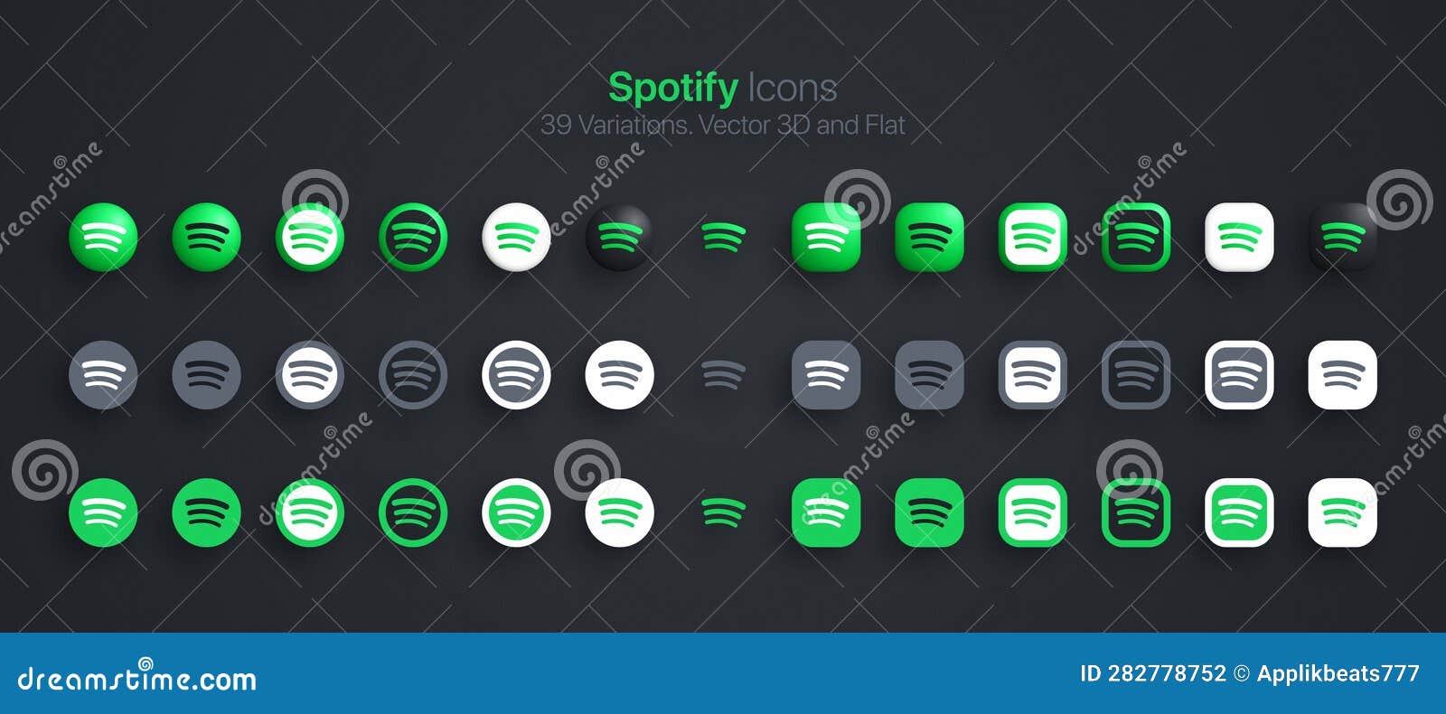 Spotify Icons Set Modern 3D and Flat in Different Variations Editorial Photography ...