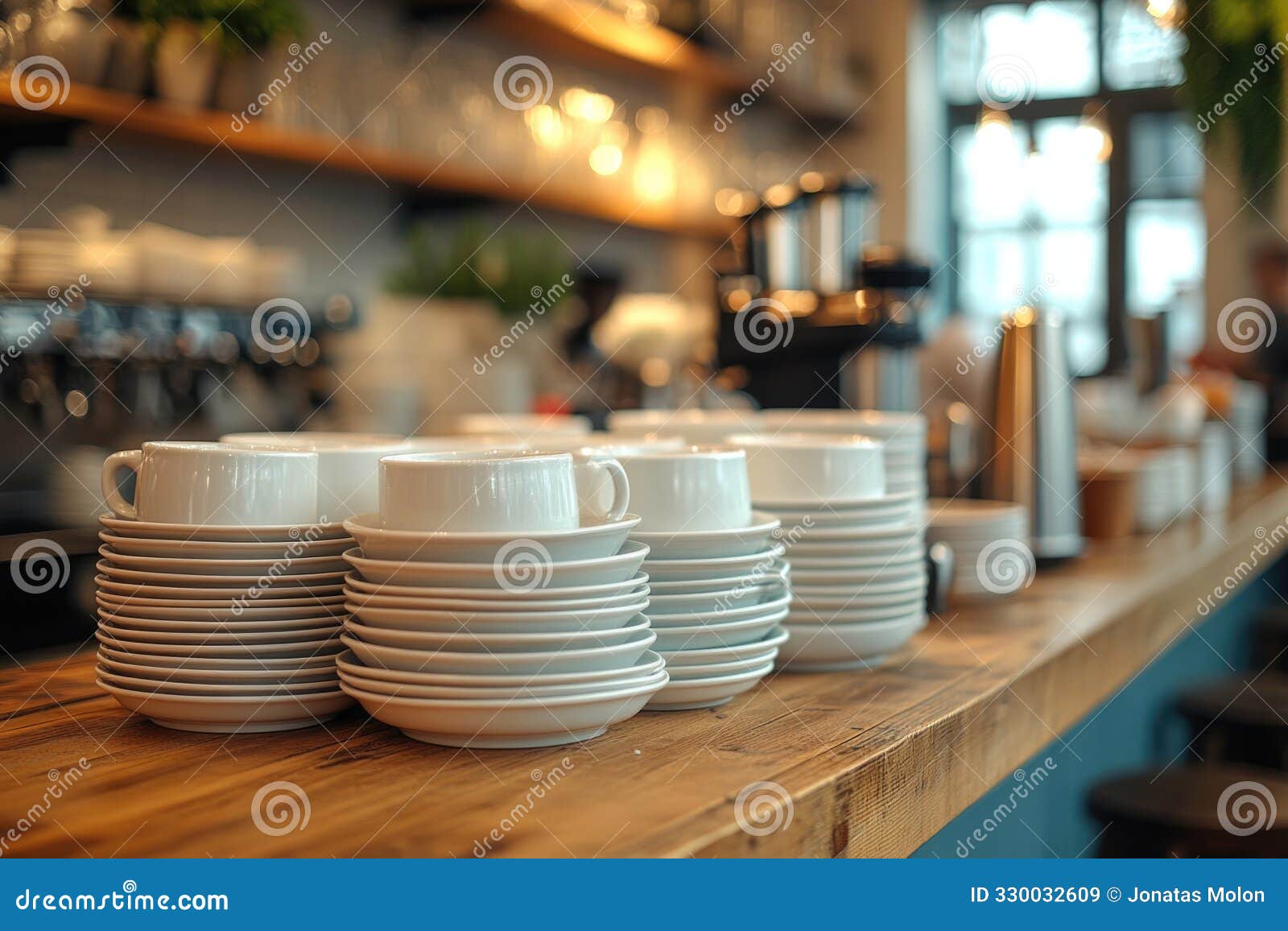 Spotless Dishes on a Restaurant Bar Counter: Focused Cleanliness Stock ...