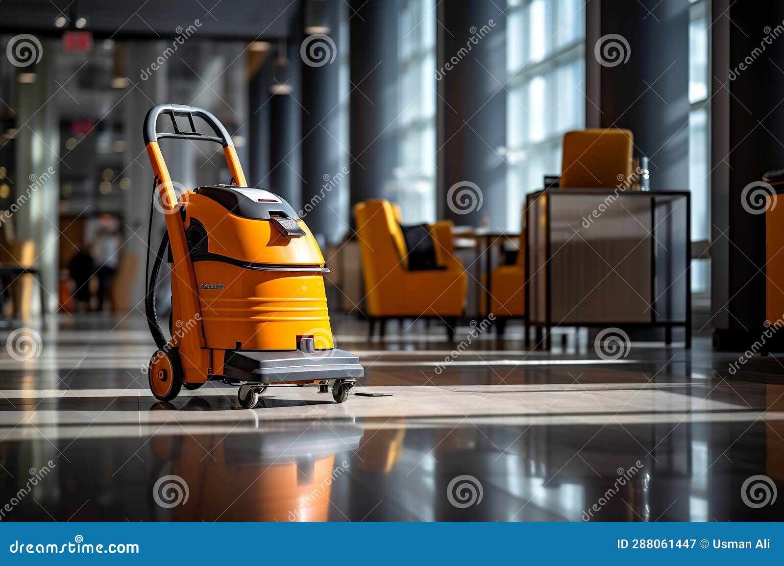 Spotless Office Lobby with Cleaning Machine. AI Stock Illustration ...