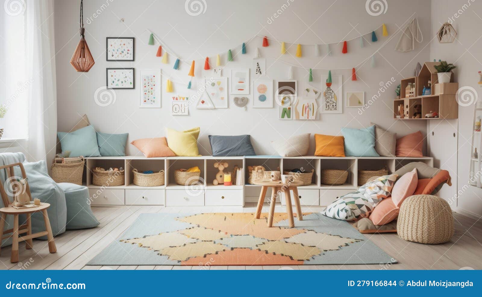 Spotless Playroom with Tidy Storage and Colorful Decor Stock ...