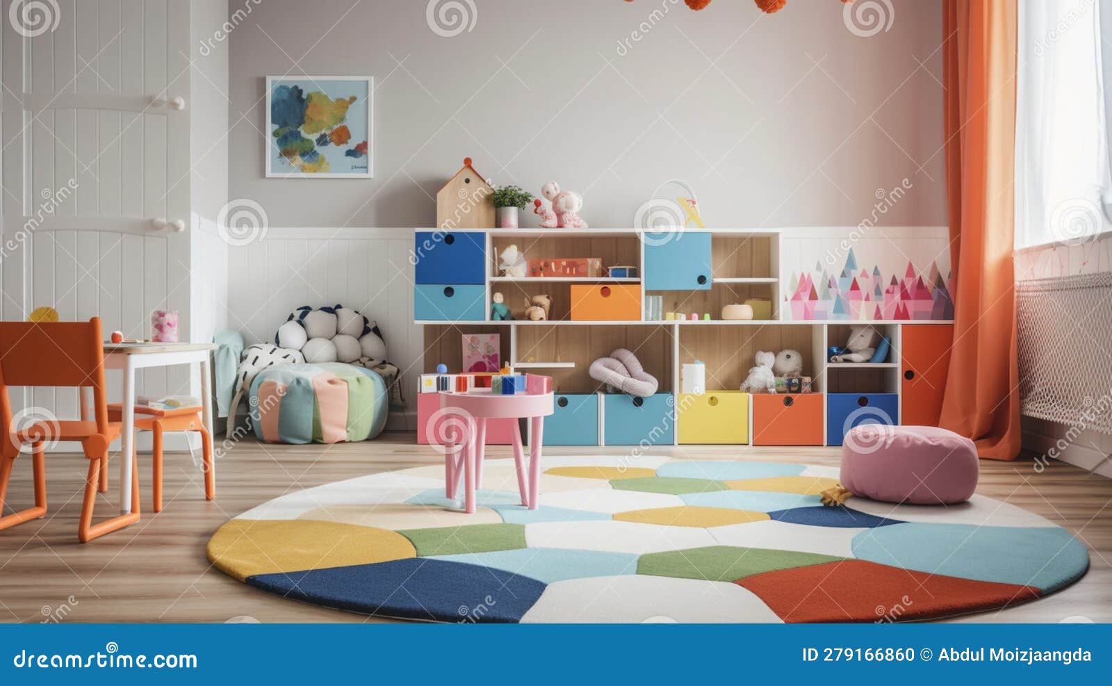 Spotless Playroom with Tidy Storage and Colorful Decor Stock ...