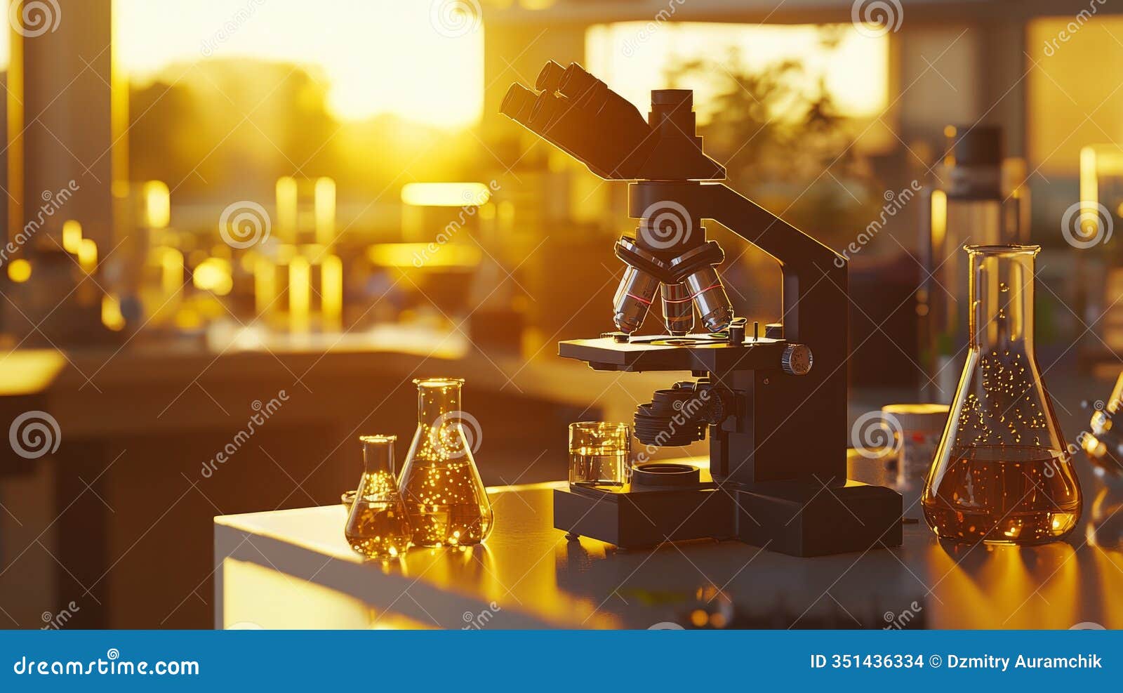On a Spotless White Counter, a Microscope is Positioned, Suitable for ...