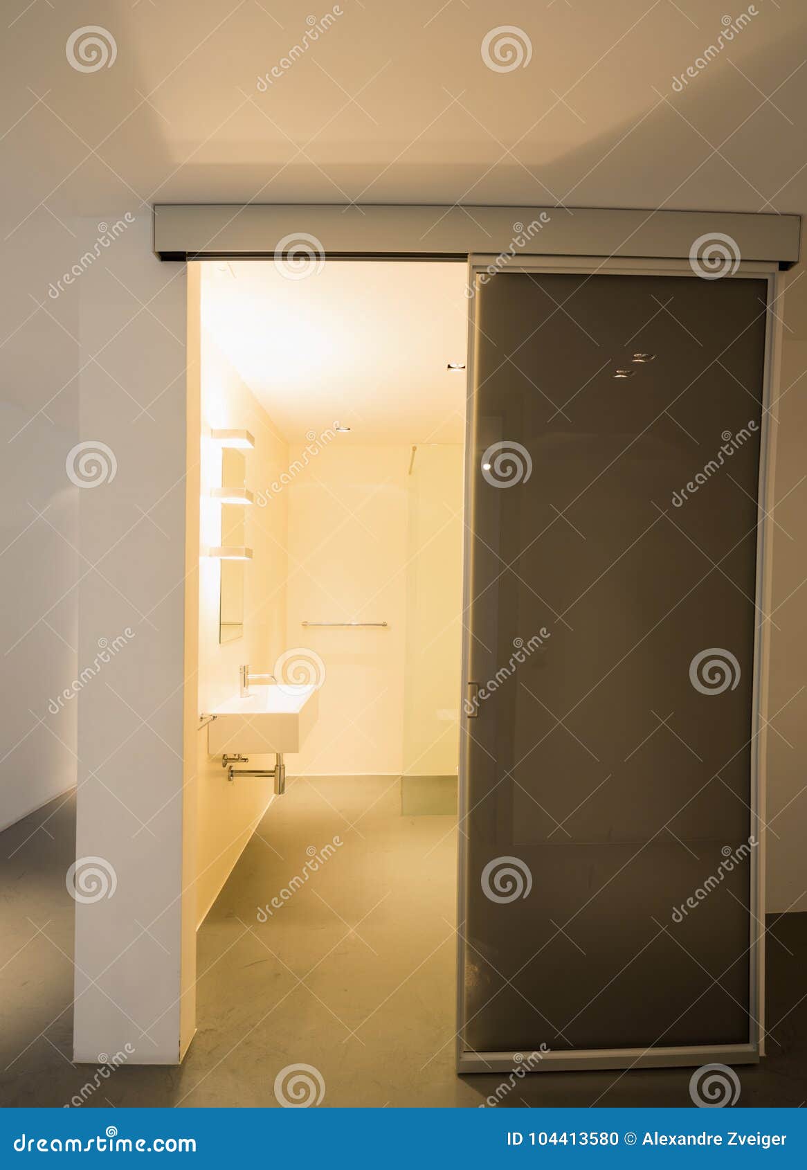 Spotlight in Corridor and Bathroom Stock Photo - Image of open, beton ...