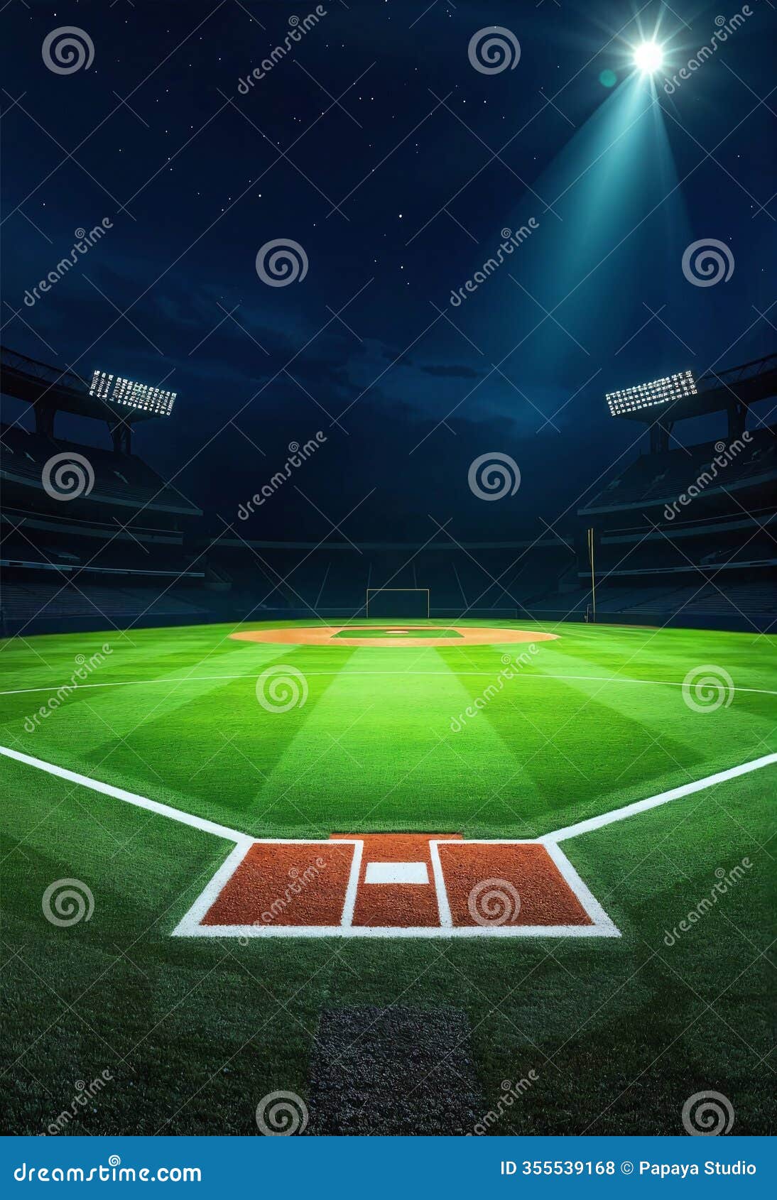 Spotlight on an Empty Baseball Stadium at Night Stock Illustration ...