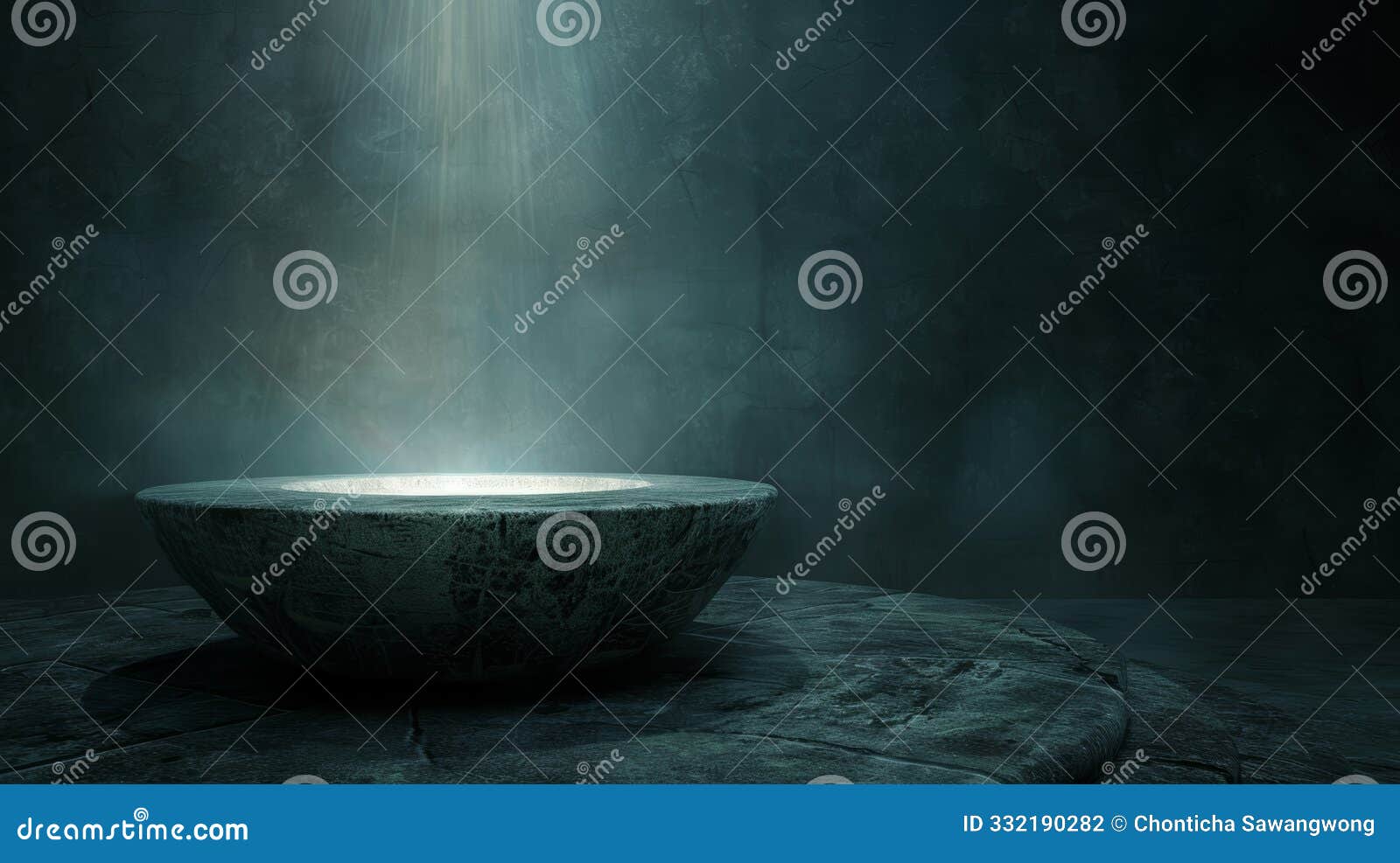 A Spotlight Illuminates a Circular Stone Platform in a Dark and ...