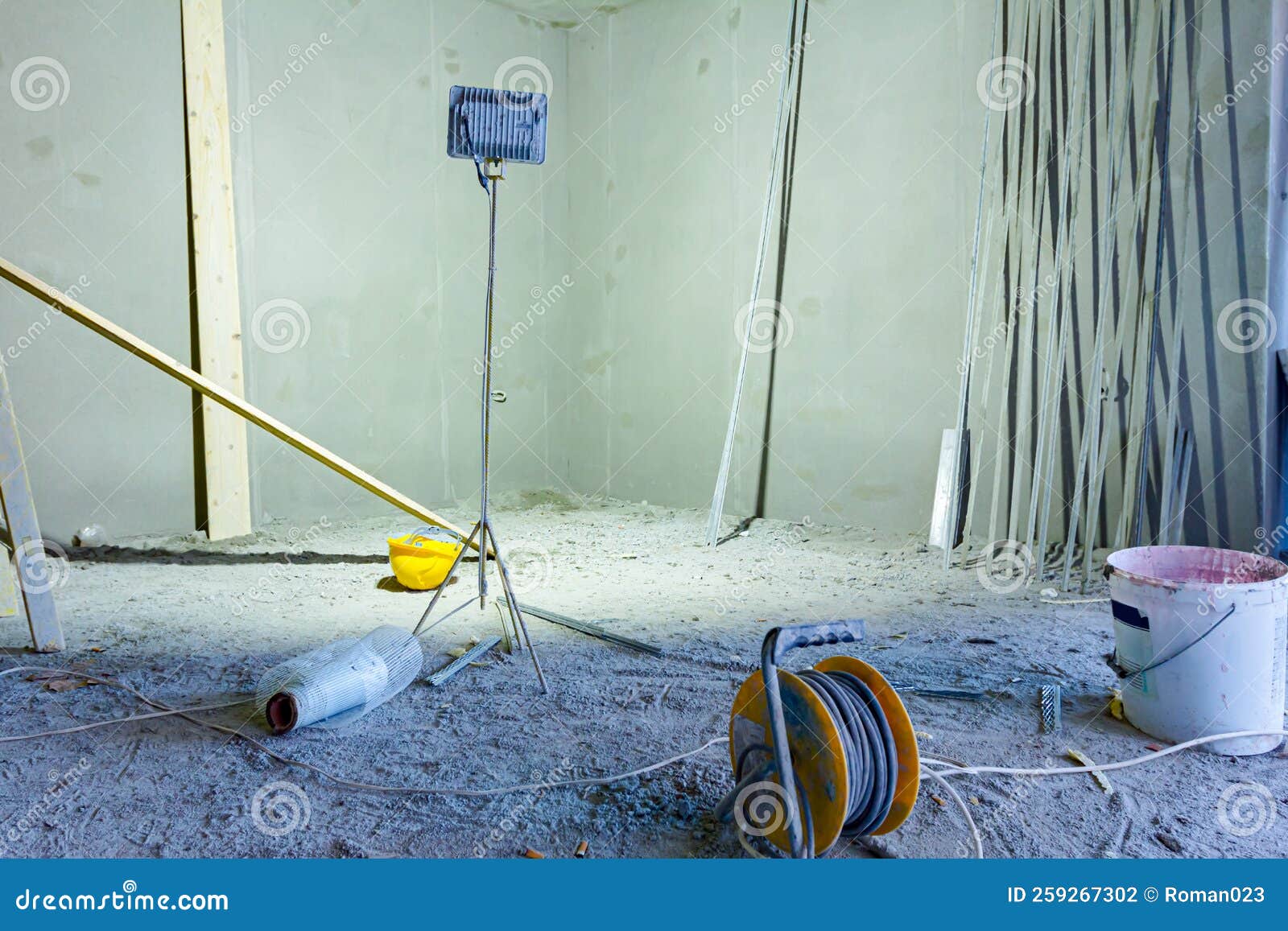 Spotlight Illuminates the Room Walls of the Building Under Construction ...