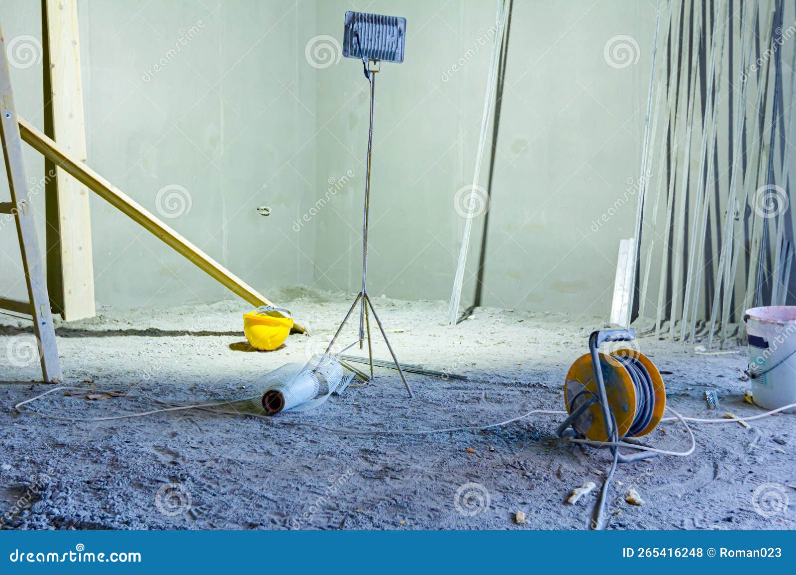 Spotlight Illuminates the Room Walls of the Building Under Construction ...