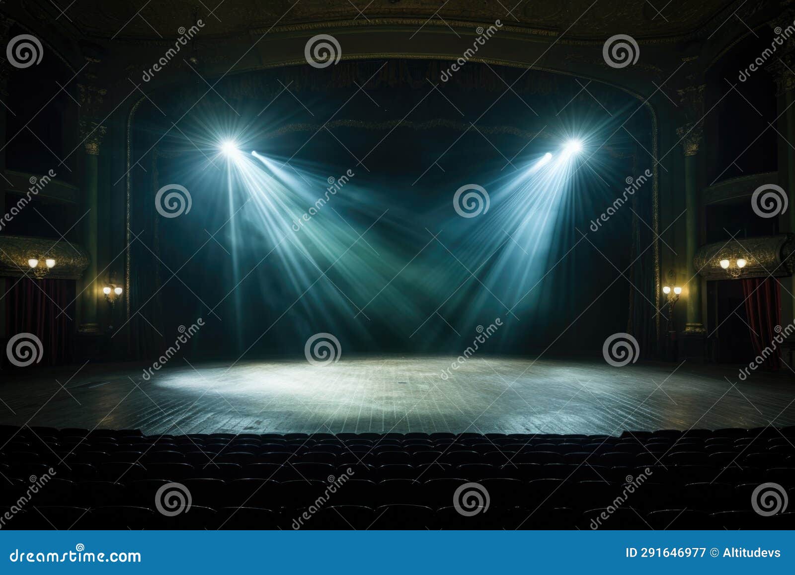 Spotlight Illuminating a Silent, Empty Theater Stage Stock Image ...