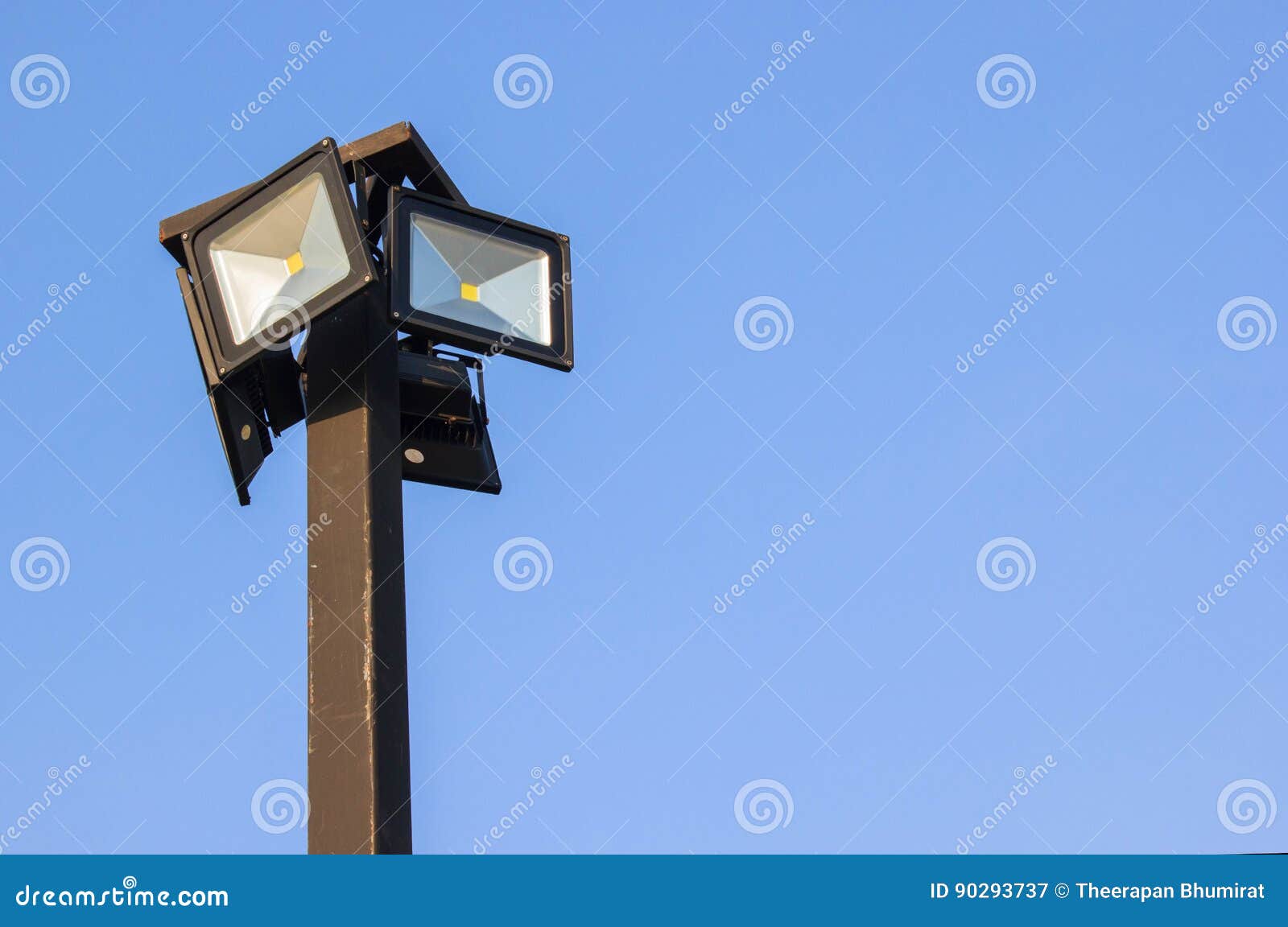 Spotlight, Lamp Post on Blue Sky Background Stock Image - Image of ...