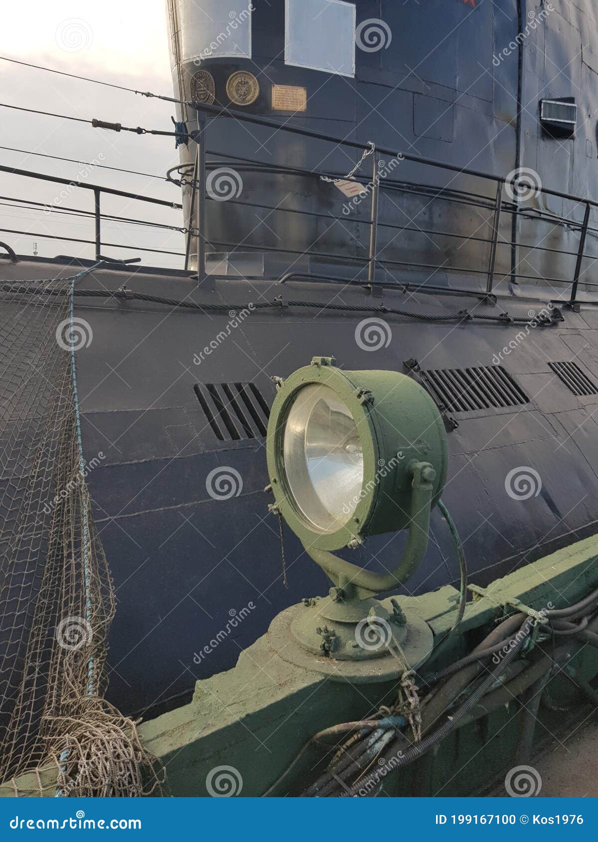 Searchlight on an Old Military Submarine Stock Photo - Image of ...