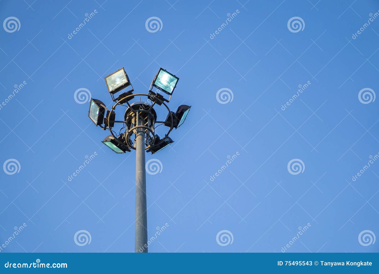 Spotlight Post and Blue Sky Stock Image - Image of iron, high: 75495543