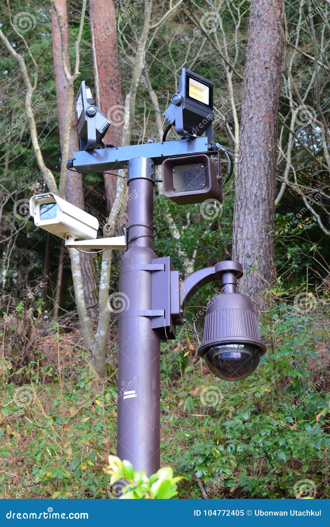 Spotlight Post with CCTV Camera Stock Image - Image of equipment, lamp ...
