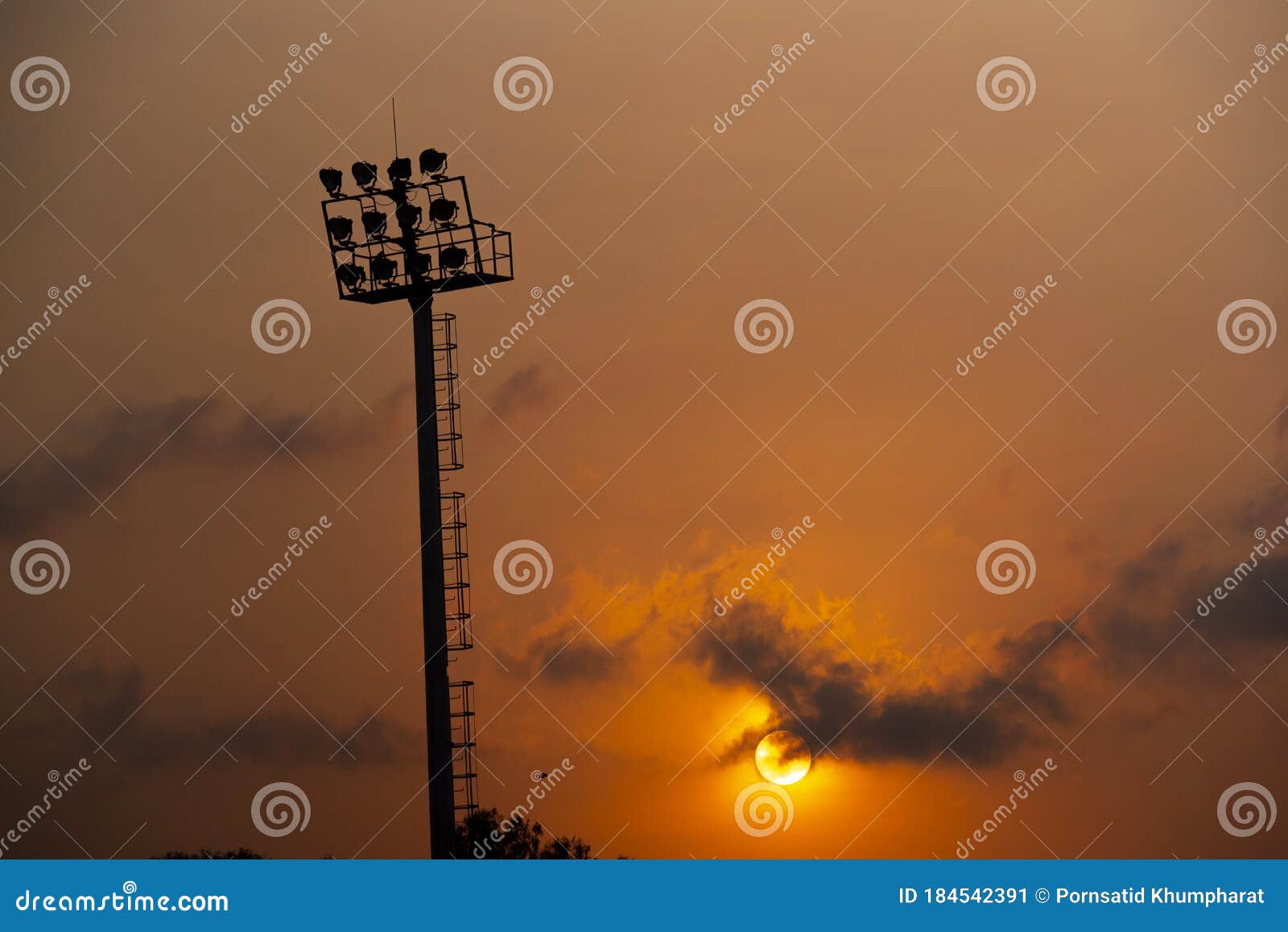 Spotlight of the Stadium with Sun Rises Stock Image - Image of football ...