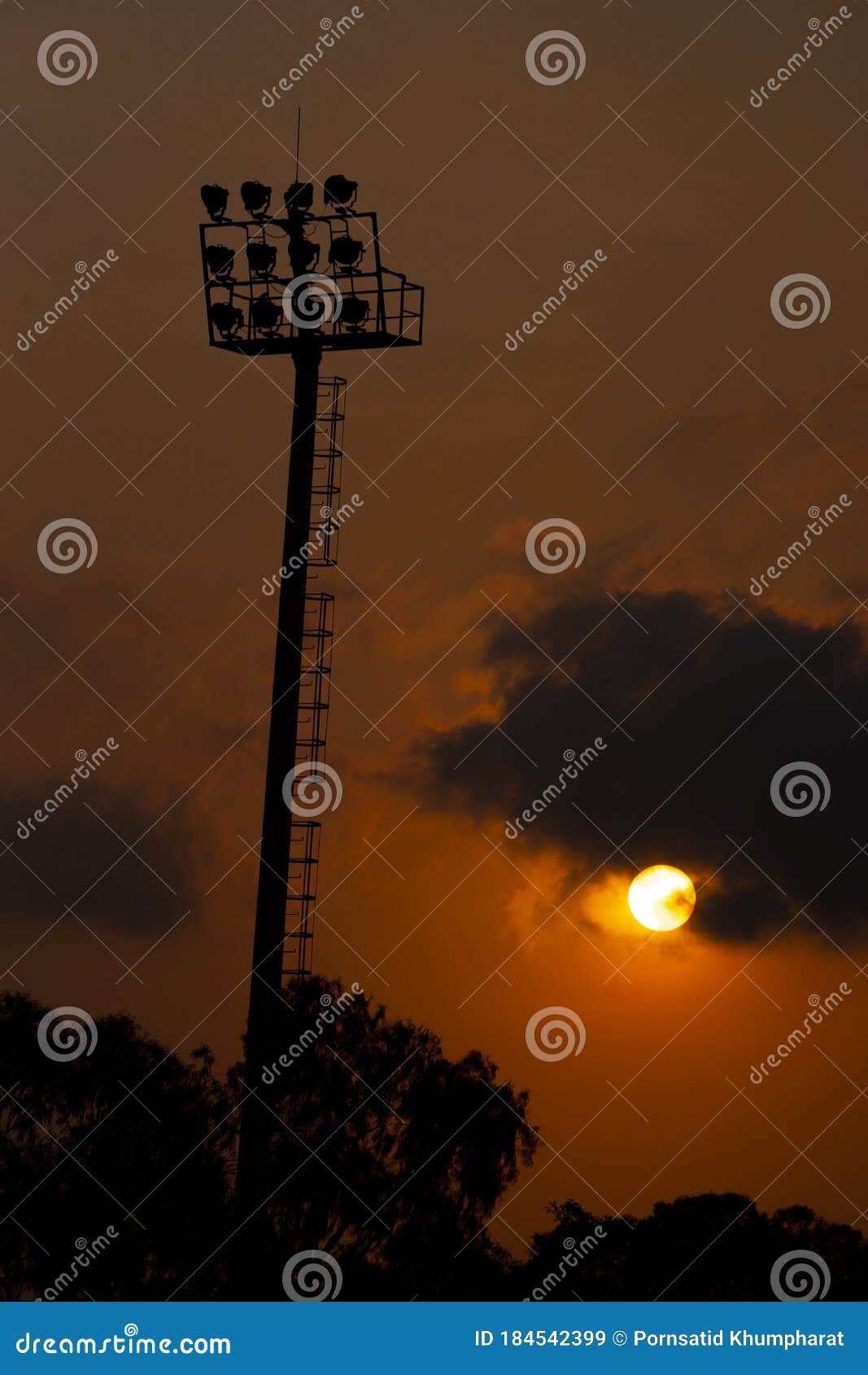 Spotlight of the Stadium with Sun Rises Stock Image - Image of pole ...