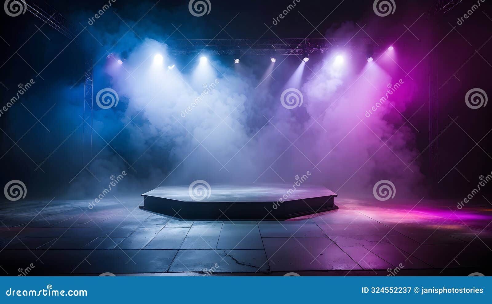 Spotlight Stage with Colored Smoke Effects, Dramatic Ambiance ...
