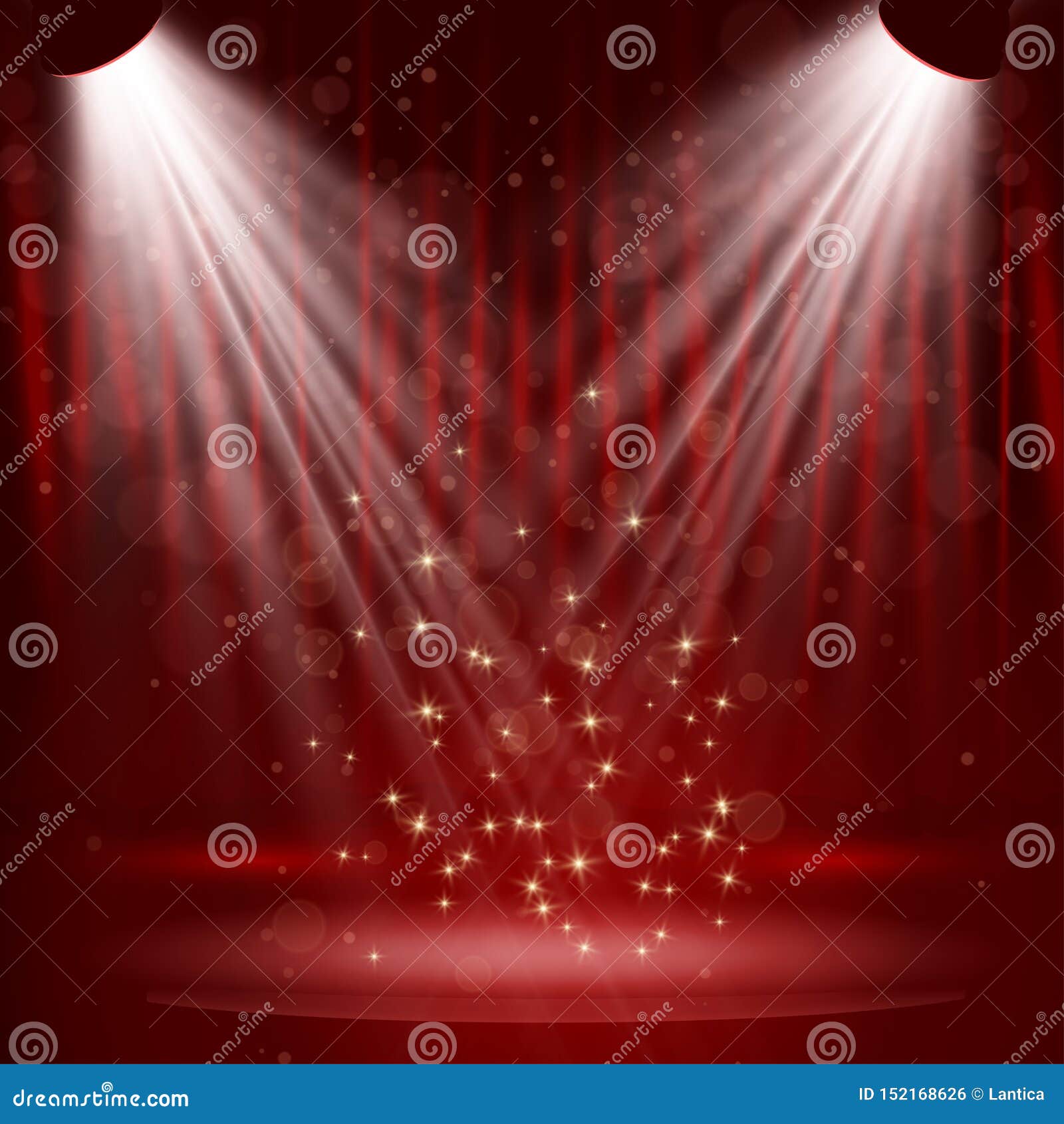 Spotlight on Stage Curtain with Stars Stock Illustration - Illustration ...