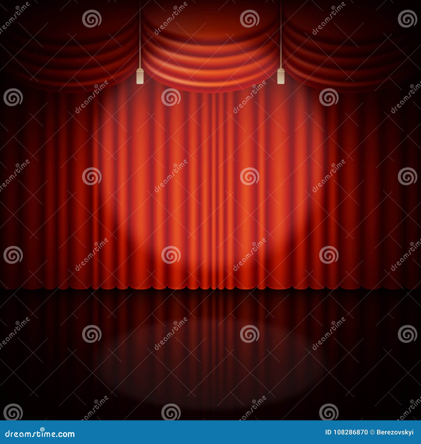 Spotlight on Stage and Red Curtain. EPS 10 Vector Stock Vector ...