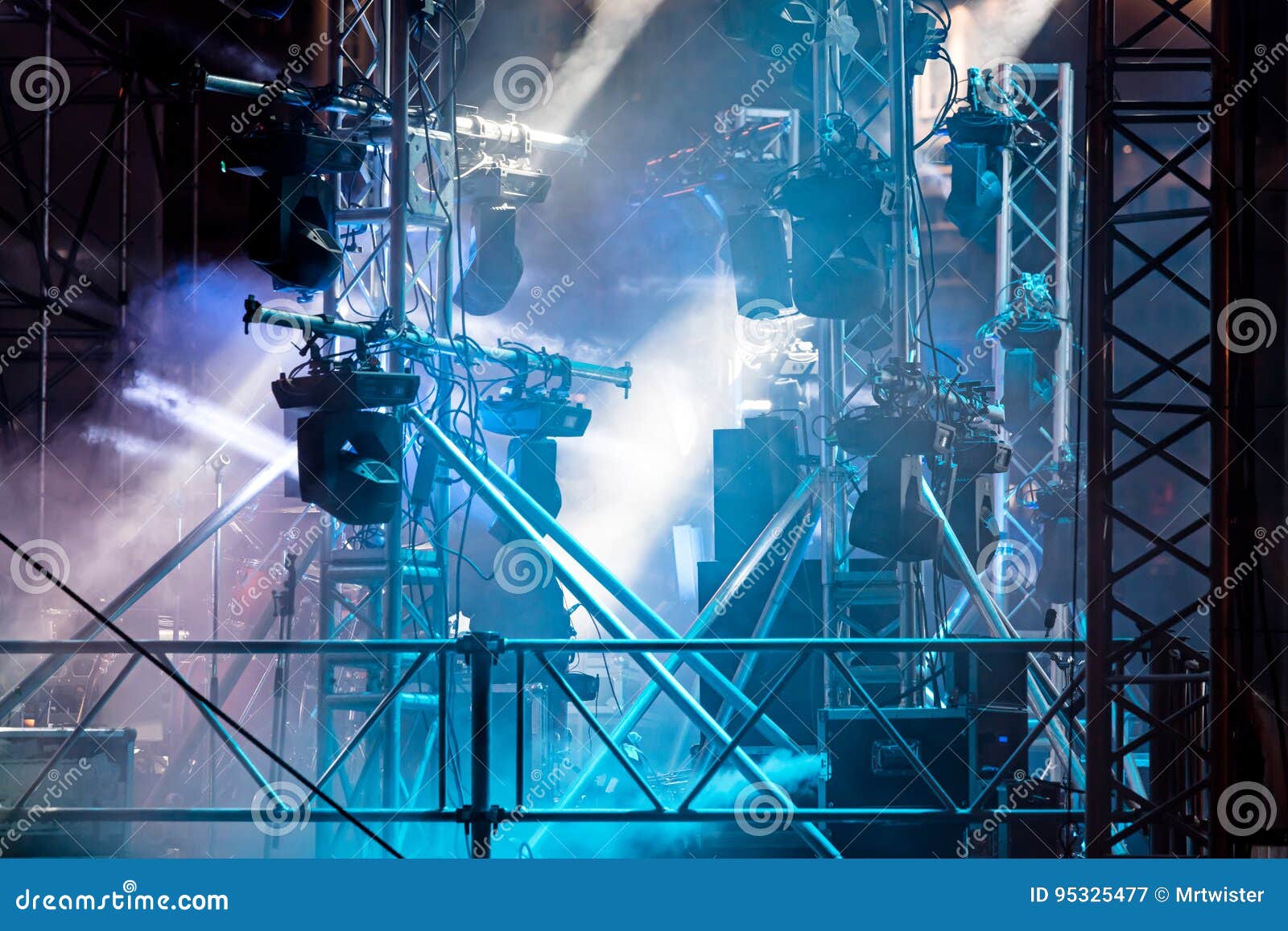 Spotlight System Illuminating Dark Stage during Performance. Equipment ...