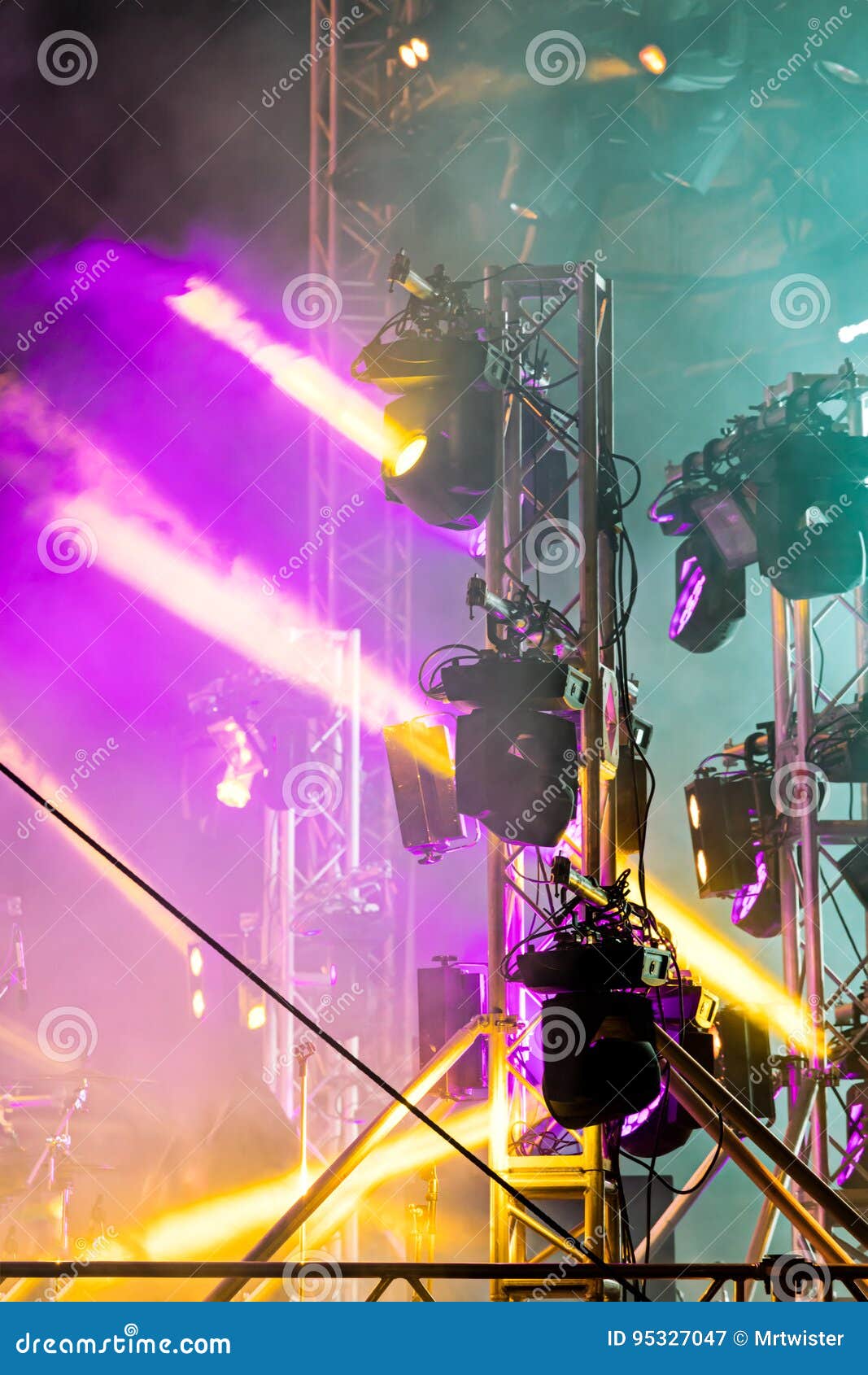 Spotlight System Mounted on Stage. Concert Lightning Effect in D Stock ...