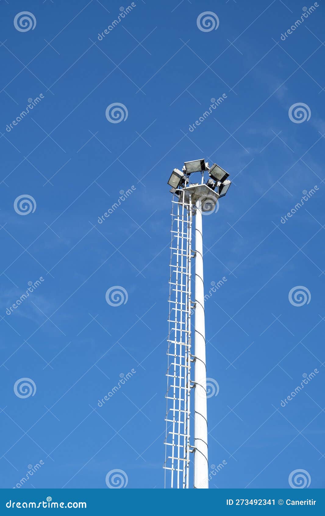 Spotlight Tower on the Blue Sky Background, Stadium Light Pole. Stock ...